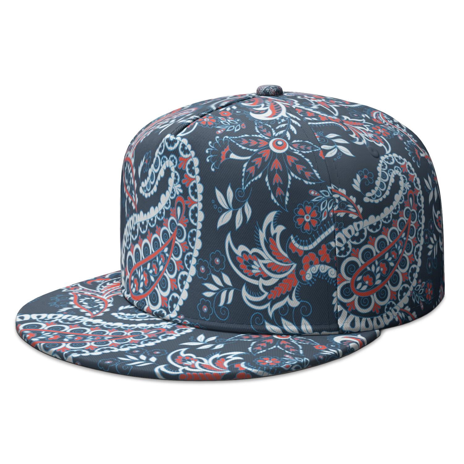 Paisley Vintage Snapback Hat - Flat Brim Unisex Baseball Cap with Boho ...