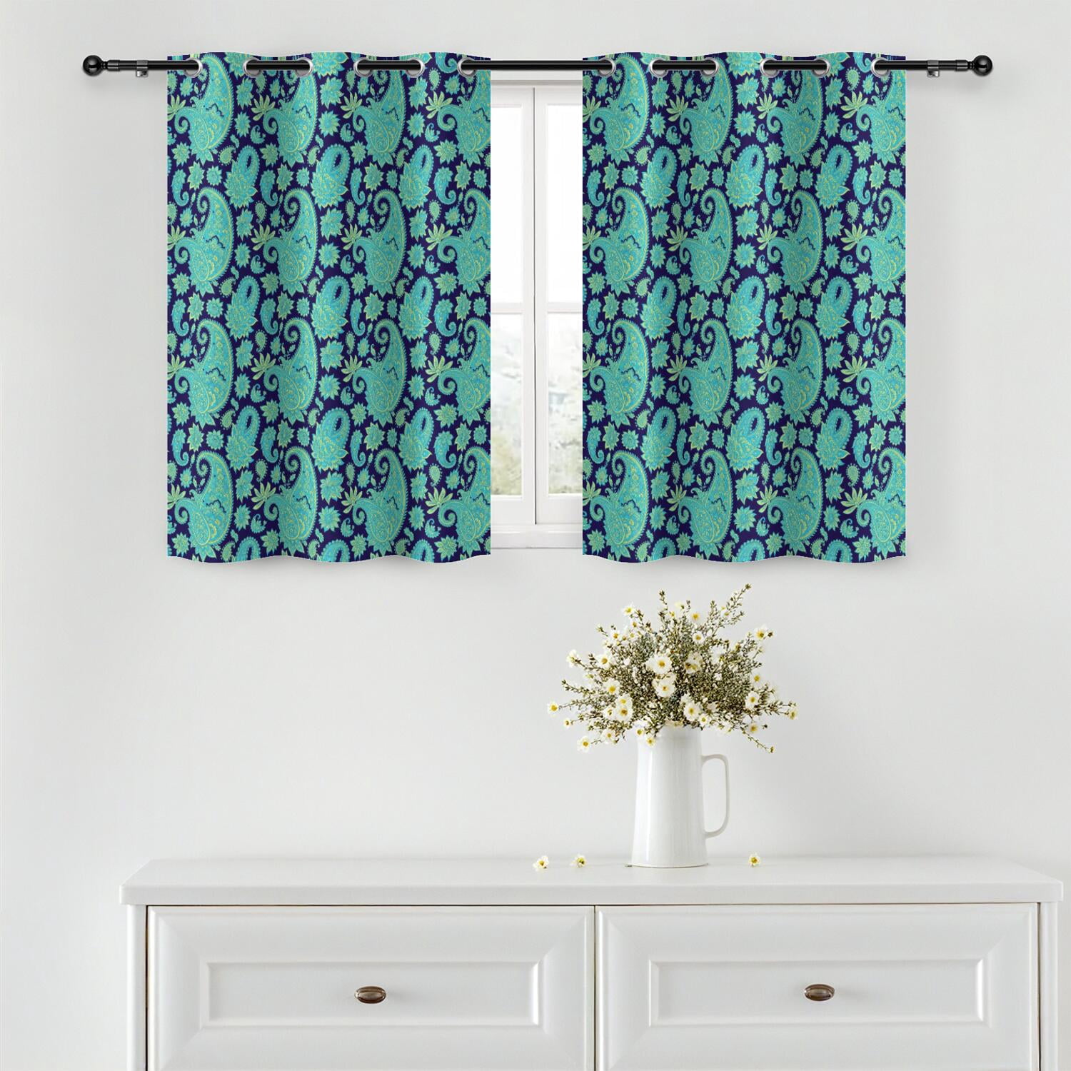 Paisley and Floral Blue Pattern Blackout Curtains,Triple Weaved Fabric ...