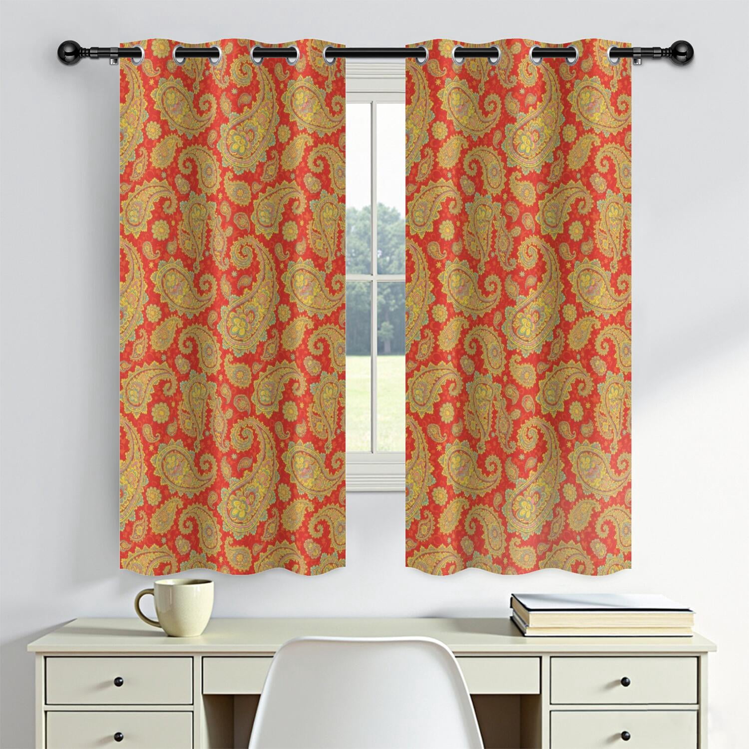Paisley and Floral Red Pattern Blackout Curtains,Triple Weaved Fabric ...