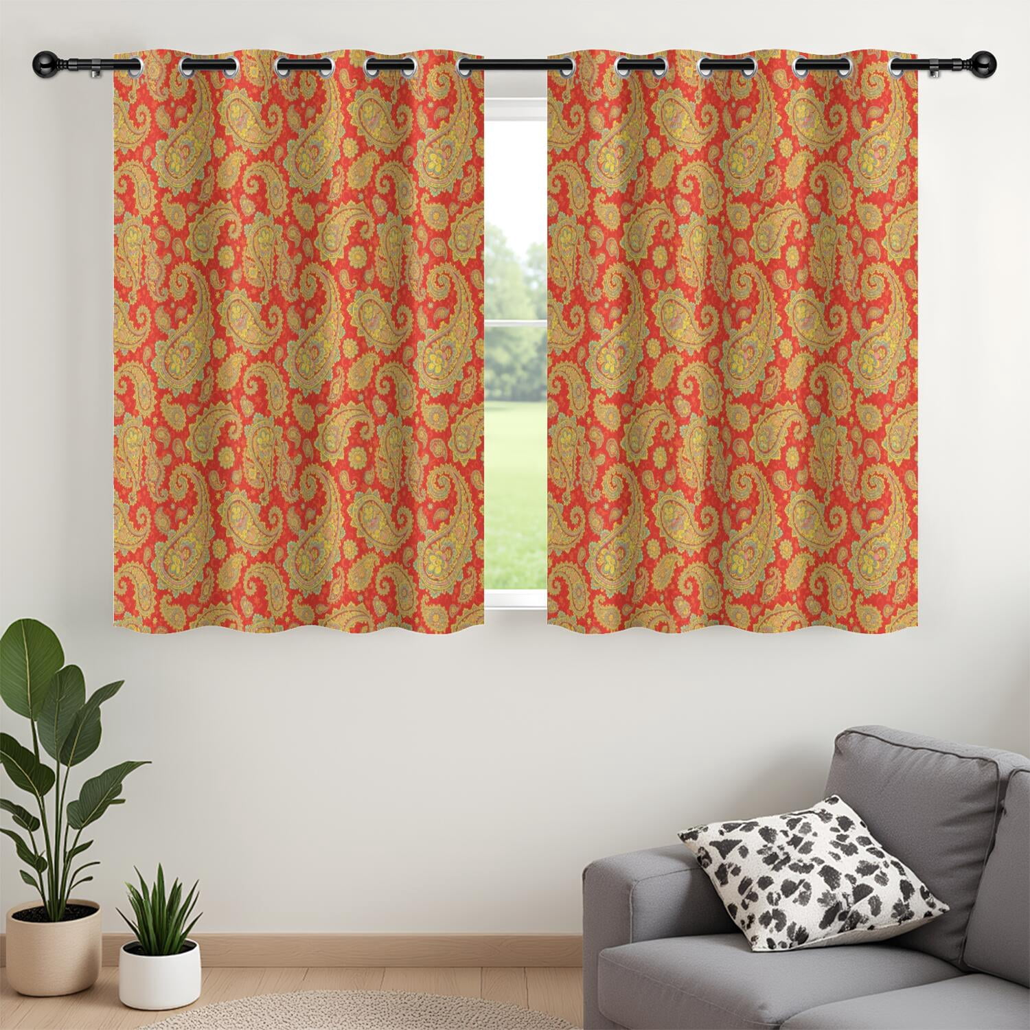 Paisley and Floral Red Pattern Blackout Curtains,Triple Weaved Fabric ...