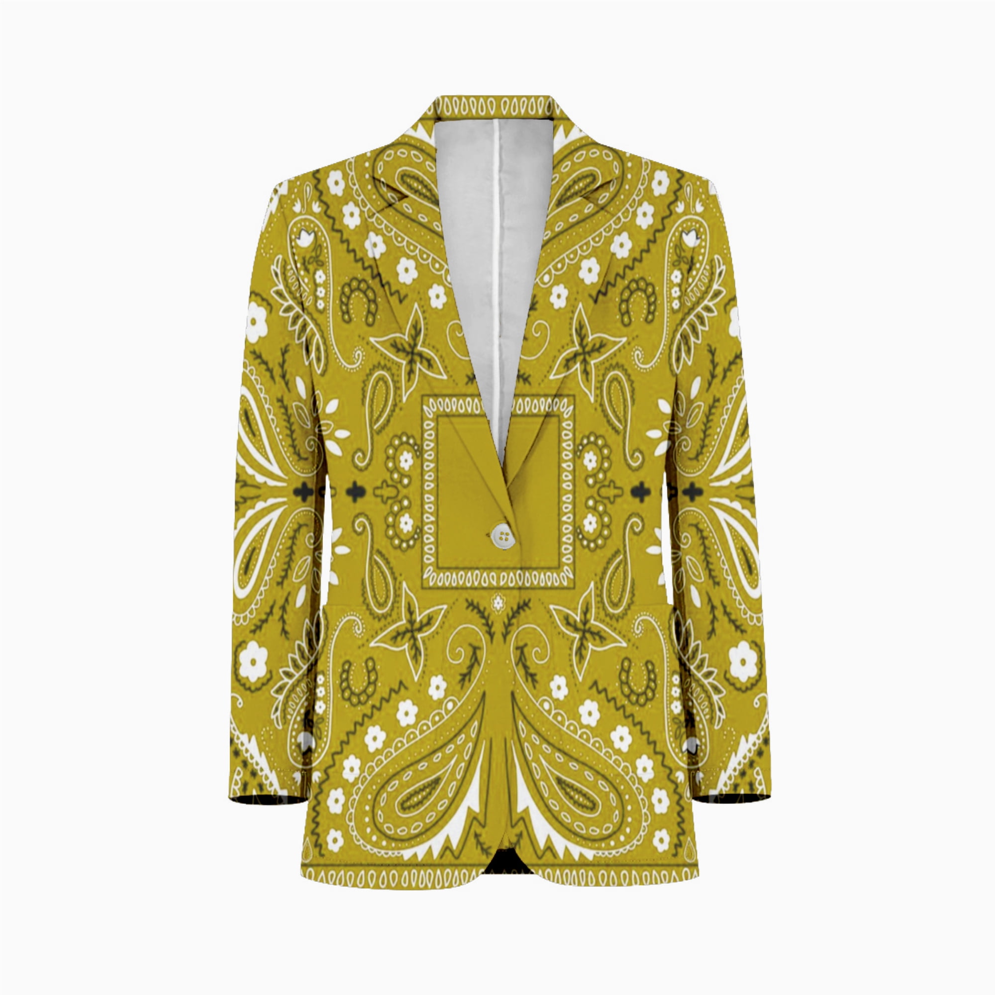 Paisley bandana pattern yellow Mens Suits Shawl Collar Slim Fit Suit ...
