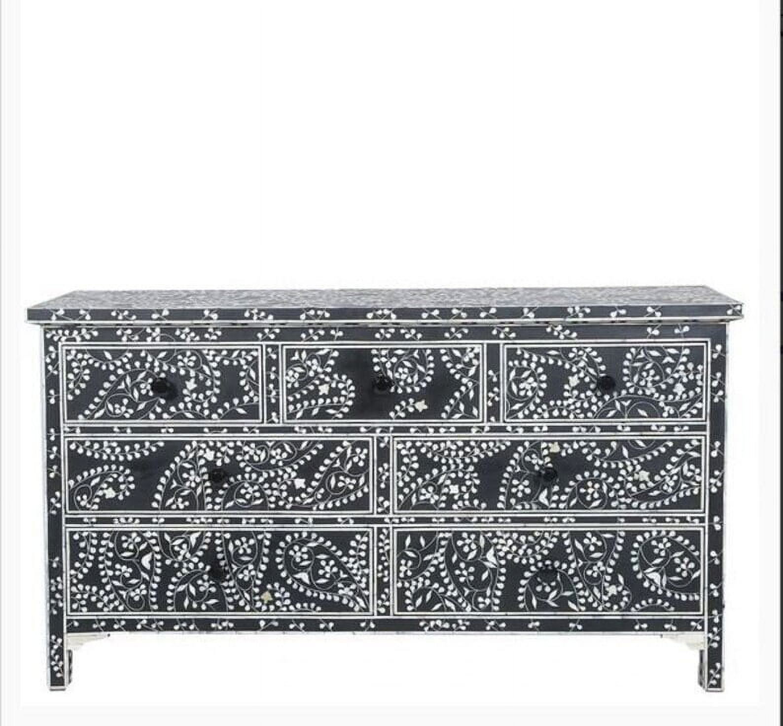 Paisley bone inlay chest of drawers black, bone inlay chest of 7 ...