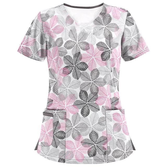 Paiwinds Women's V-neck Short Sleeve Scrubs Tops with Pocket, Printed ...