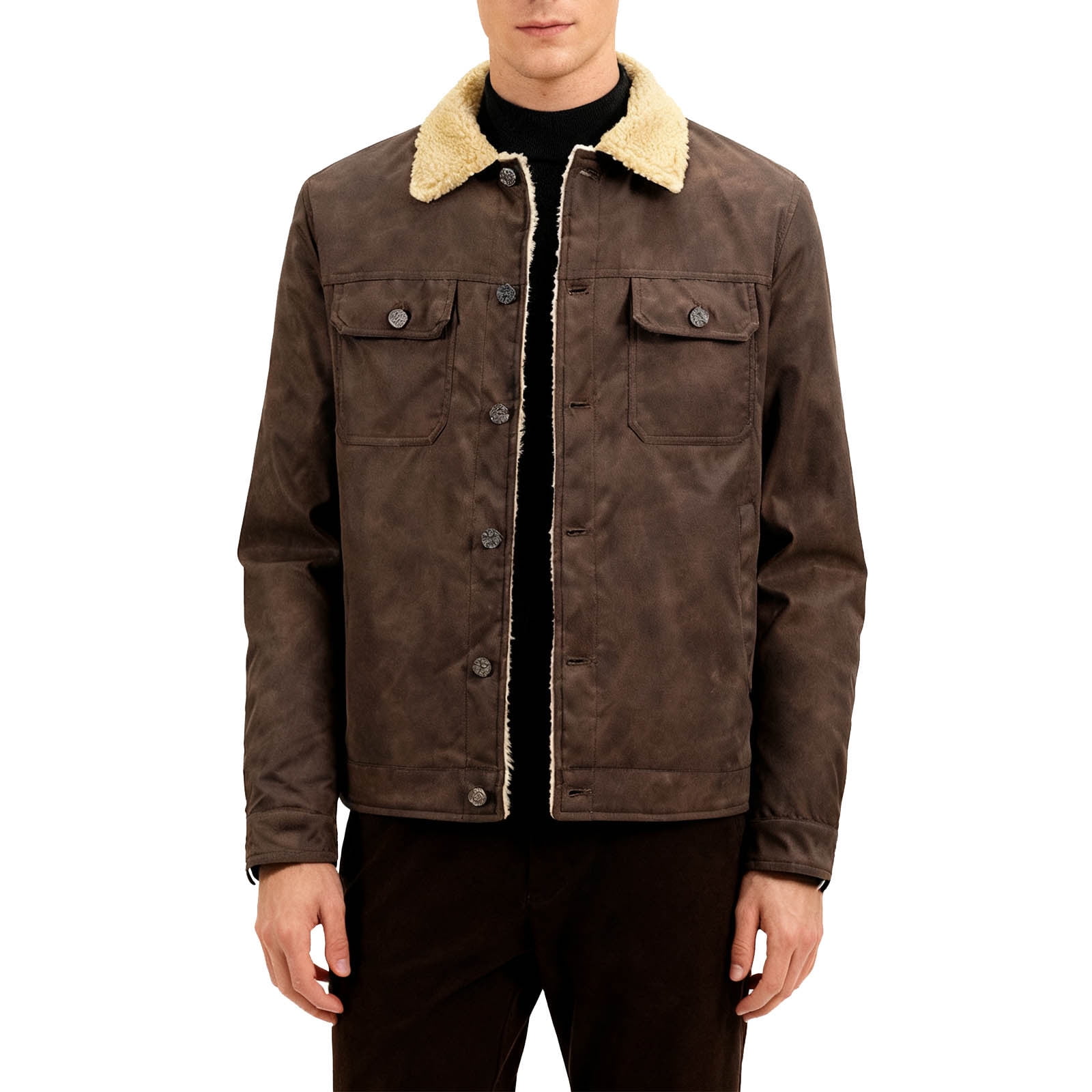 Paiwinds Men's Button-Down Fleece Jacket with Turn-Down Collar and ...