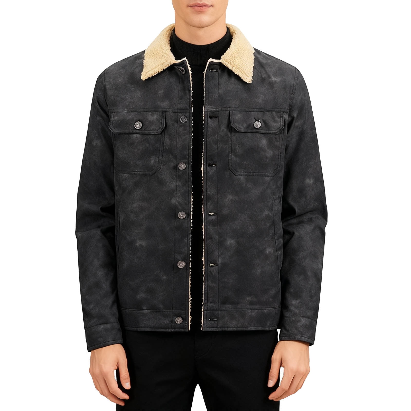 Paiwinds Men's Button-Down Fleece Jacket with Turn-Down Collar and ...
