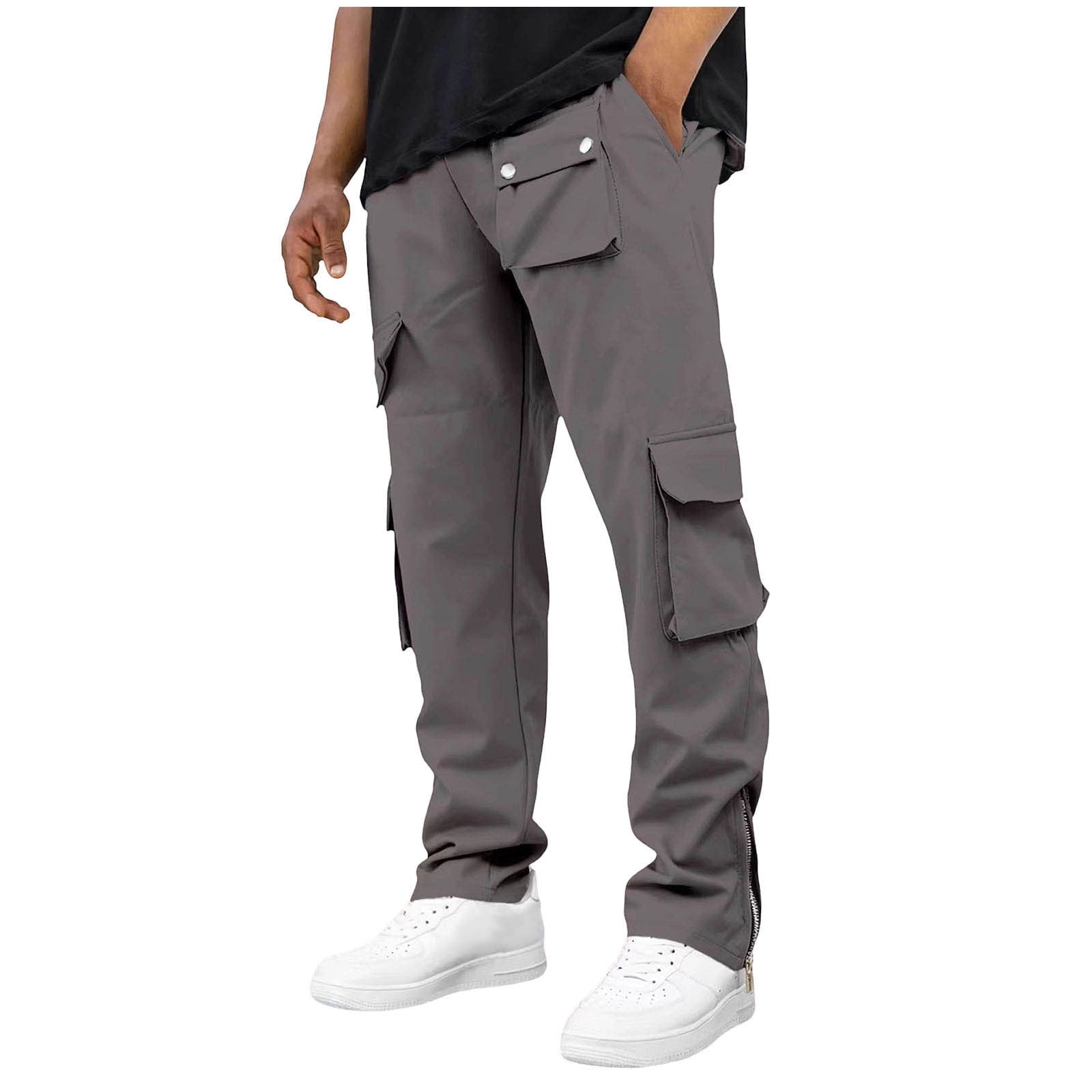 Paiwinds Men's Solid Color Elastic Drawstring Zipper Multi-Pocket ...