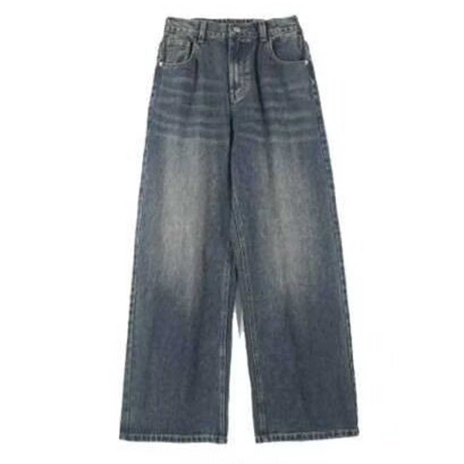 Paiwinds Men's Vintage Wash Baggy Jeans Wide Leg Loose Fit Denim Pants ...