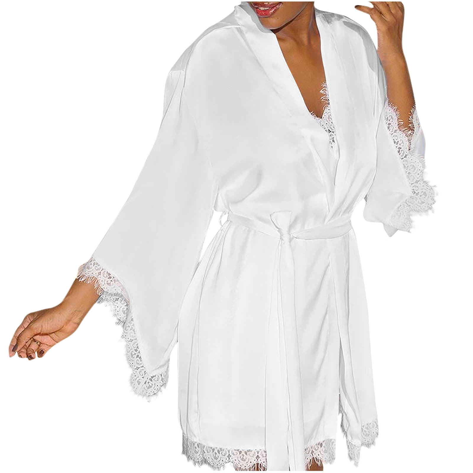 Paiwinds Women’s Lace Robe & Nightdress Set - Long Sleeve Collared Robe ...