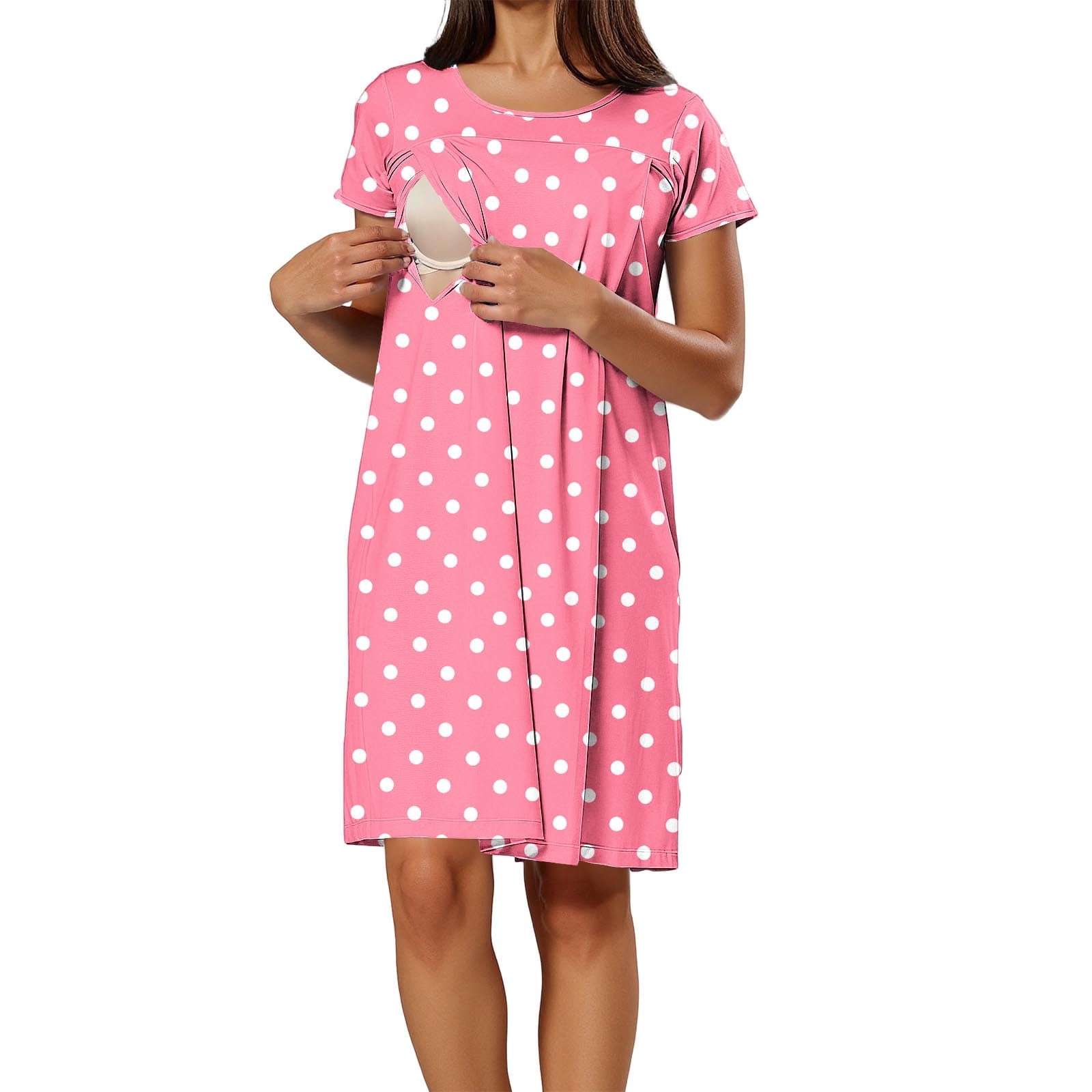 Paiyanr Womens Maternity Nursing Dress Short Sleeve Round Neck Polka ...