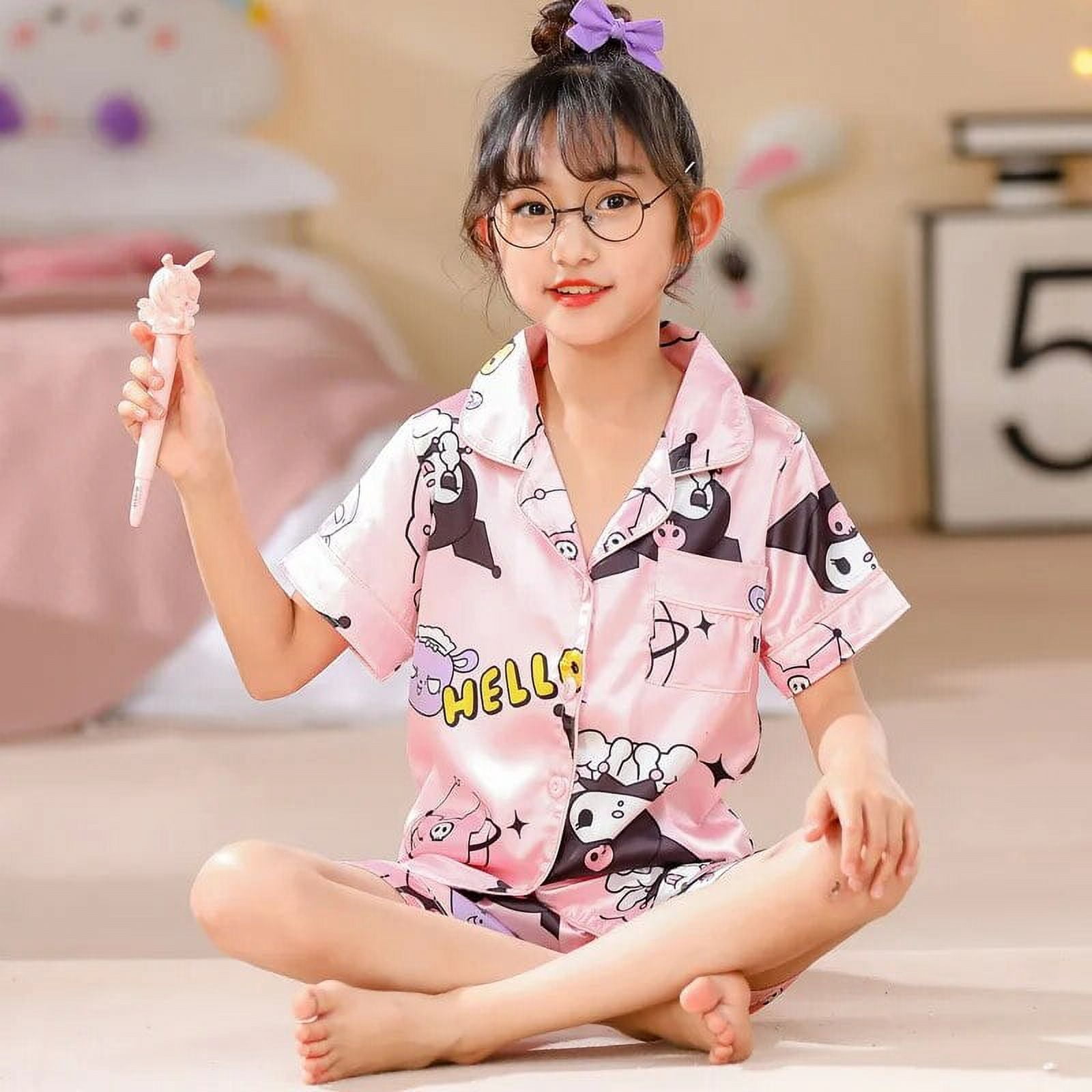 Pajama Girl Ice Silk Short Sleeve Cardigan Sweet Cute Cartoon Sleepwear ...