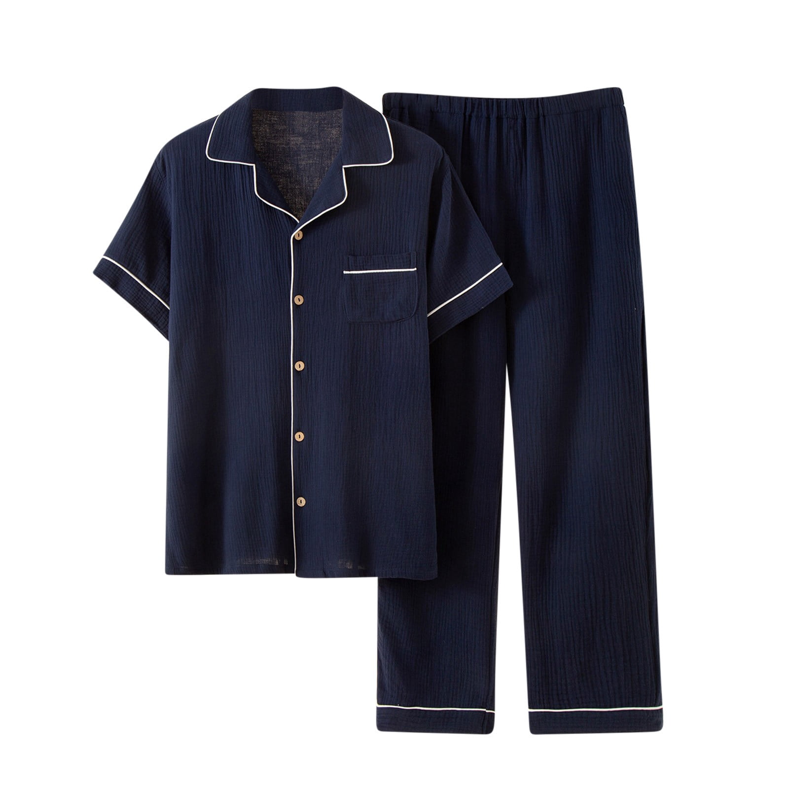 Pajama Men's Sleepwear Thin Gauze Short Sleeved Cardigan Long Pants Set ...