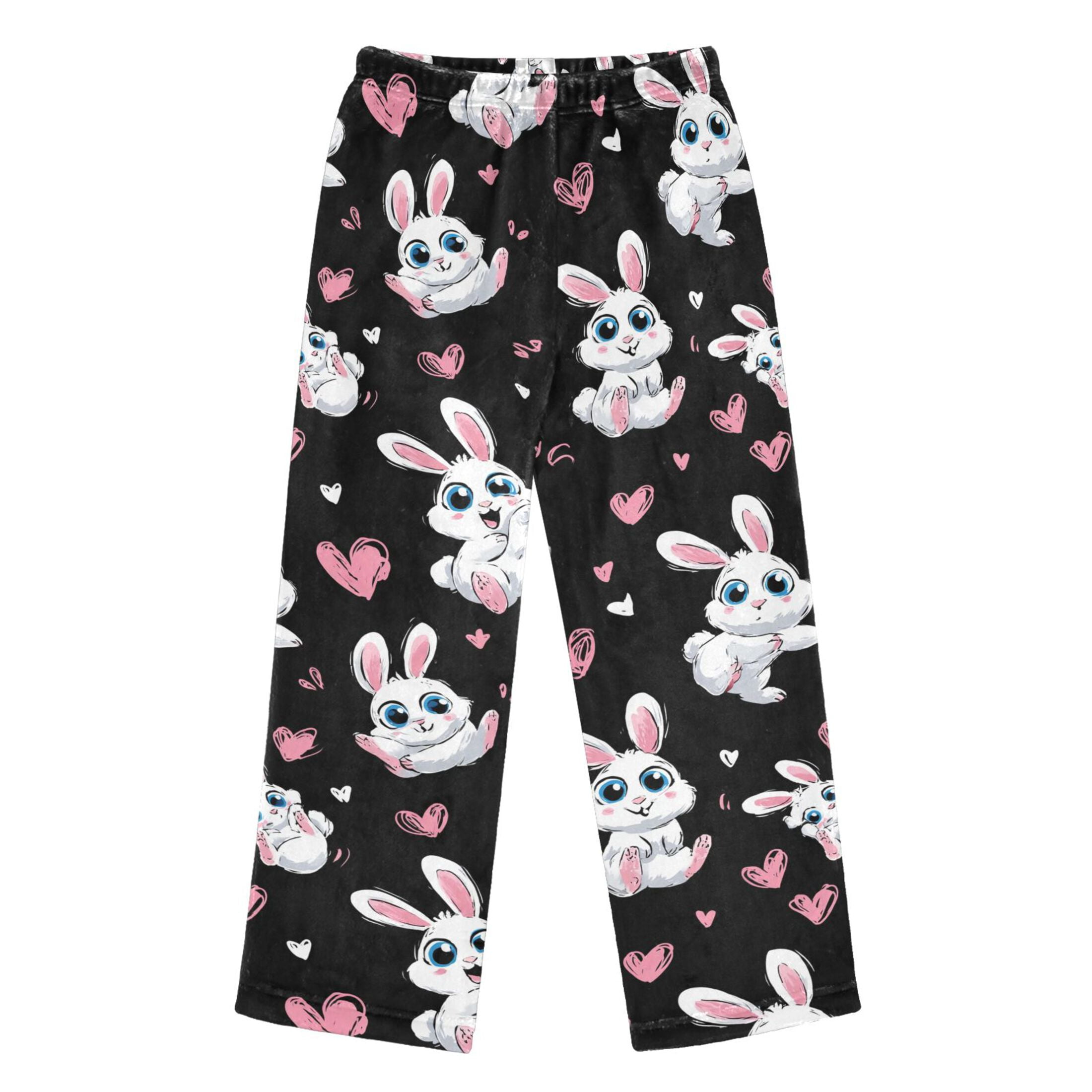 Pajama Pants Cute Rabbit Heart Shape Long Pant Lounge Casual Elastic ...