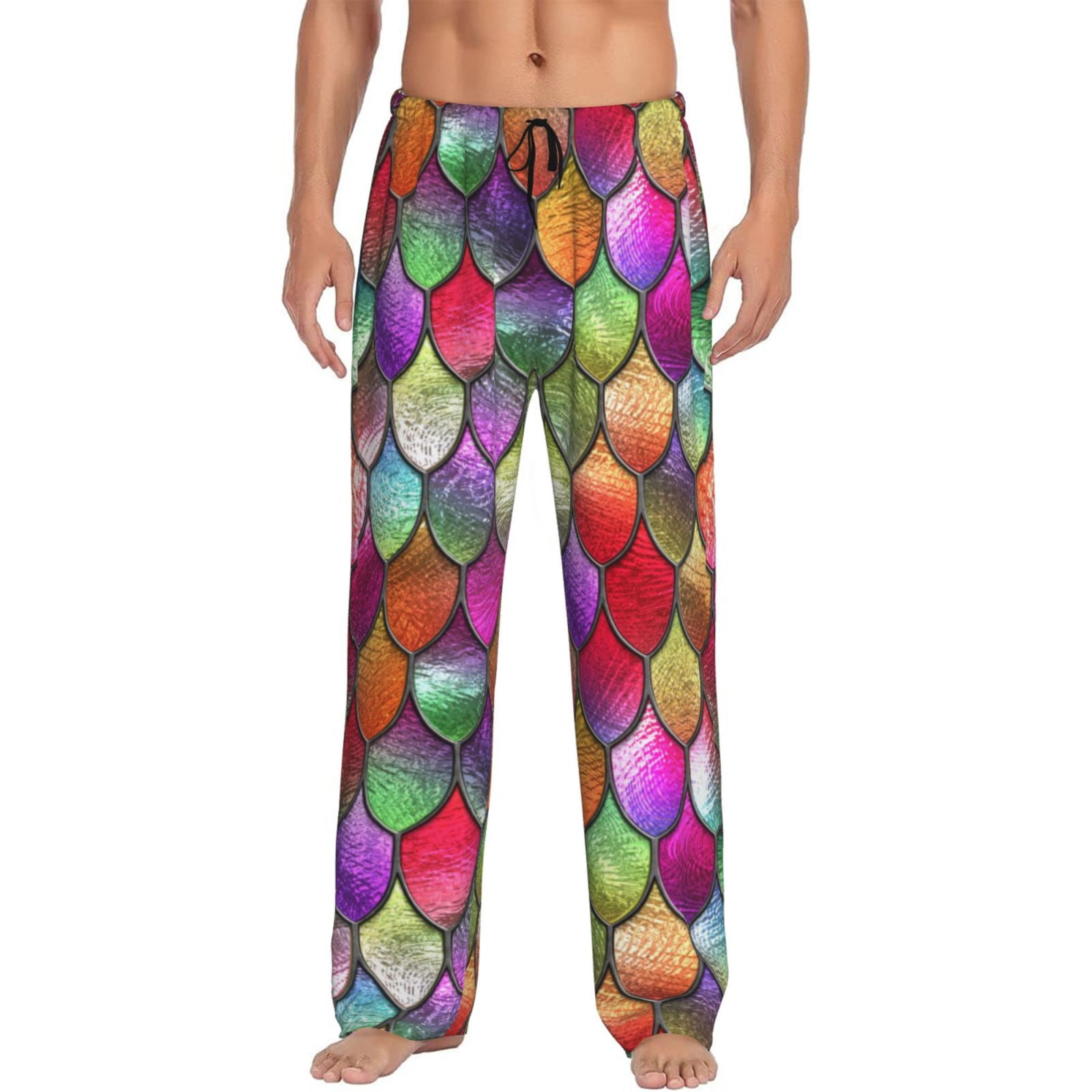 Pajama Pants Men - Stained glass Rainbow fish scales Men's Pajama ...