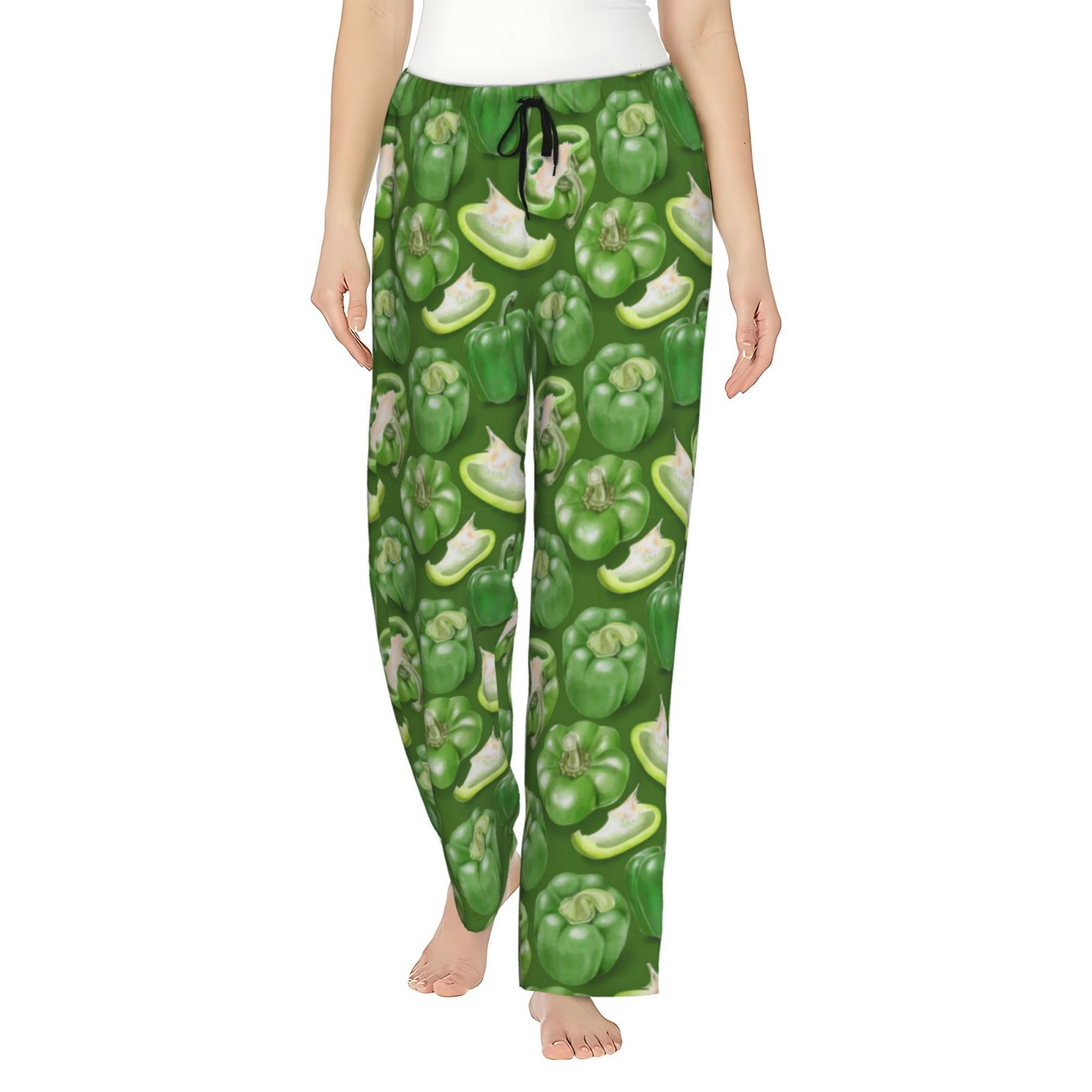 Pajama Pants Women, Bell Pepper green Print Lounge PJ Yoga Pants With ...