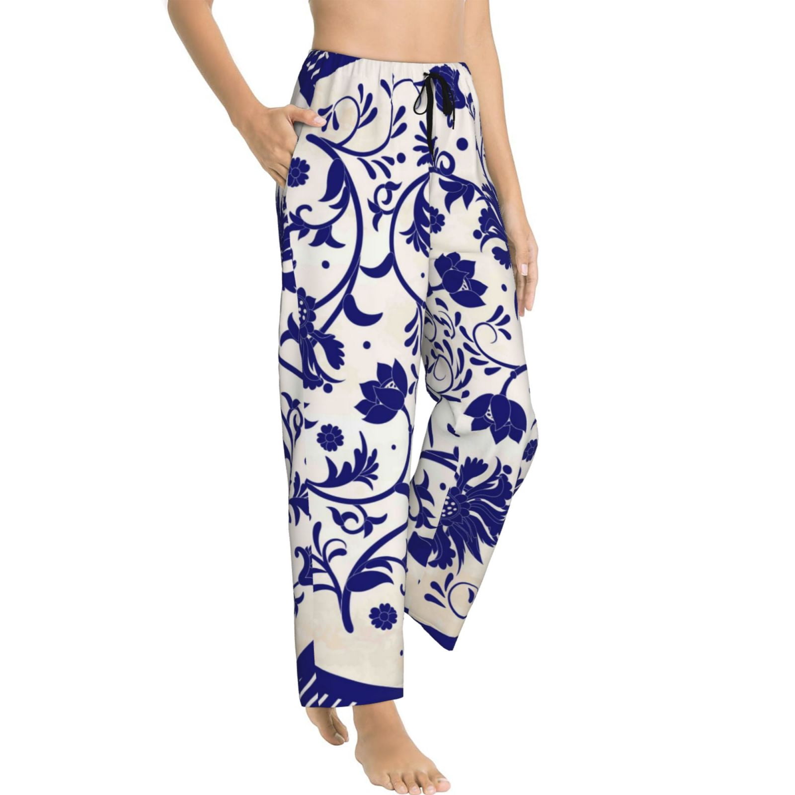 Pajama Pants Women, Blue And White Porcelain Lounge PJ Yoga Pants With ...