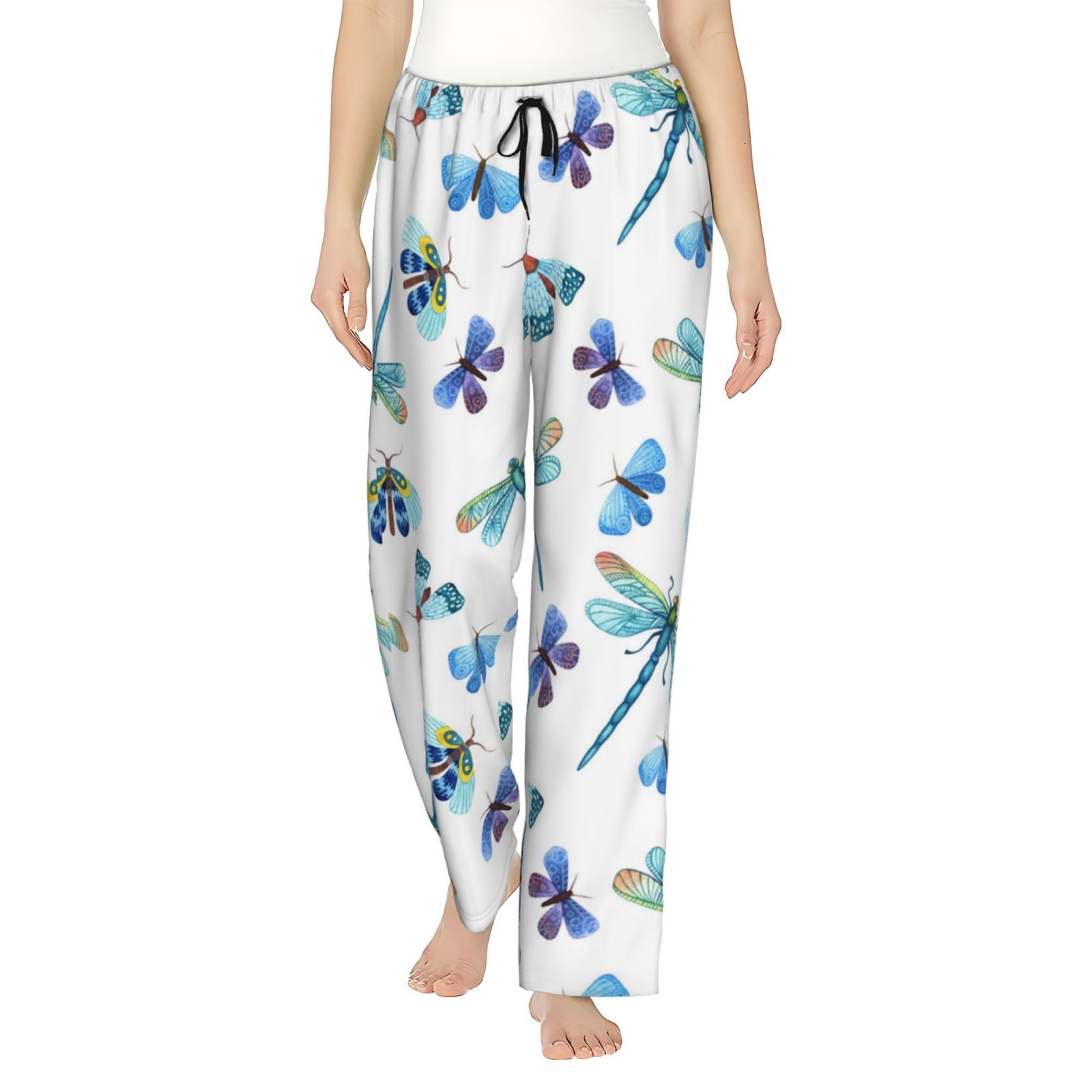 Pajama Pants Women, Blue Dragonfly Moth Butterfly Lounge PJ Yoga Pants ...