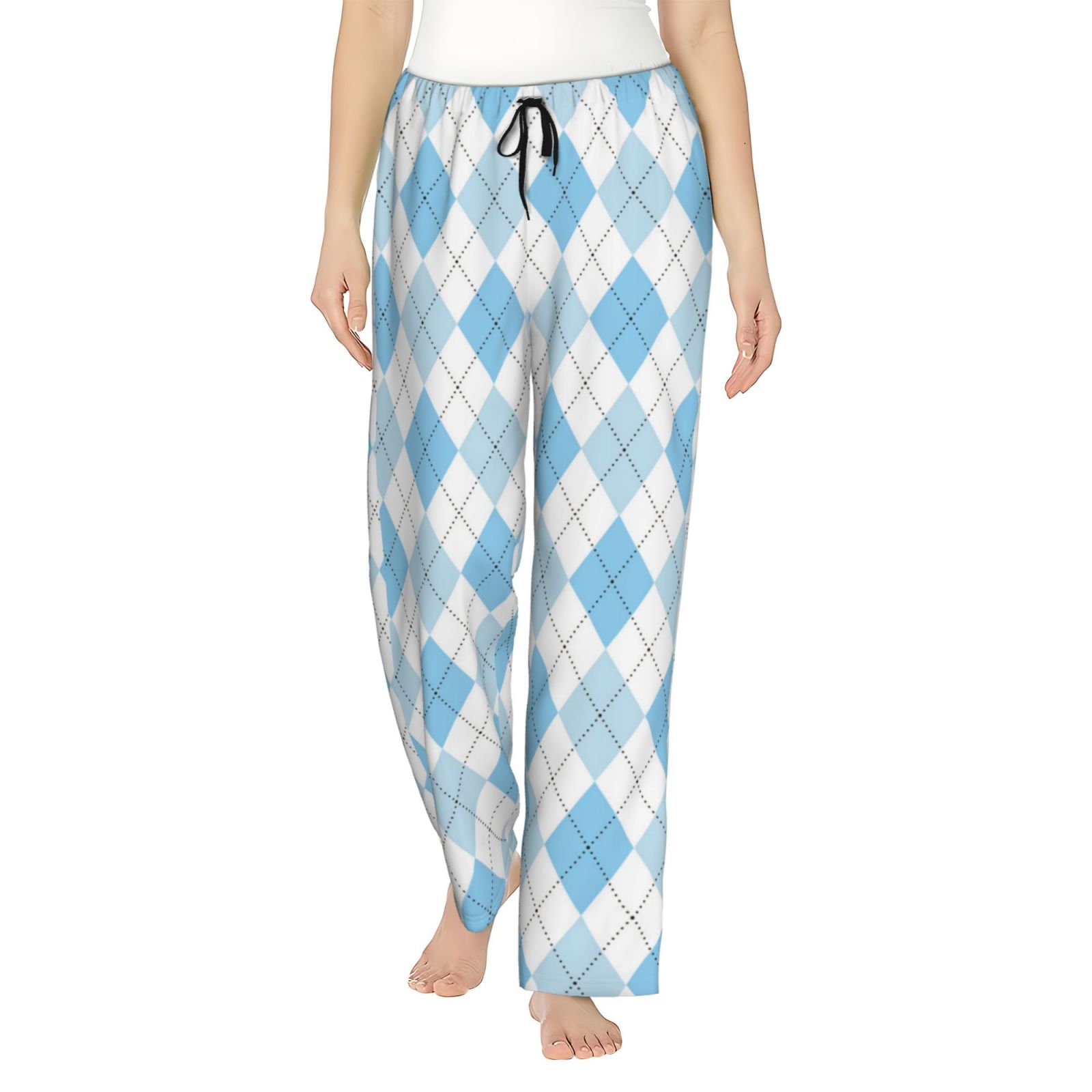 Pajama Pants Women, Blue and White Squares Lounge PJ Yoga Pants With ...
