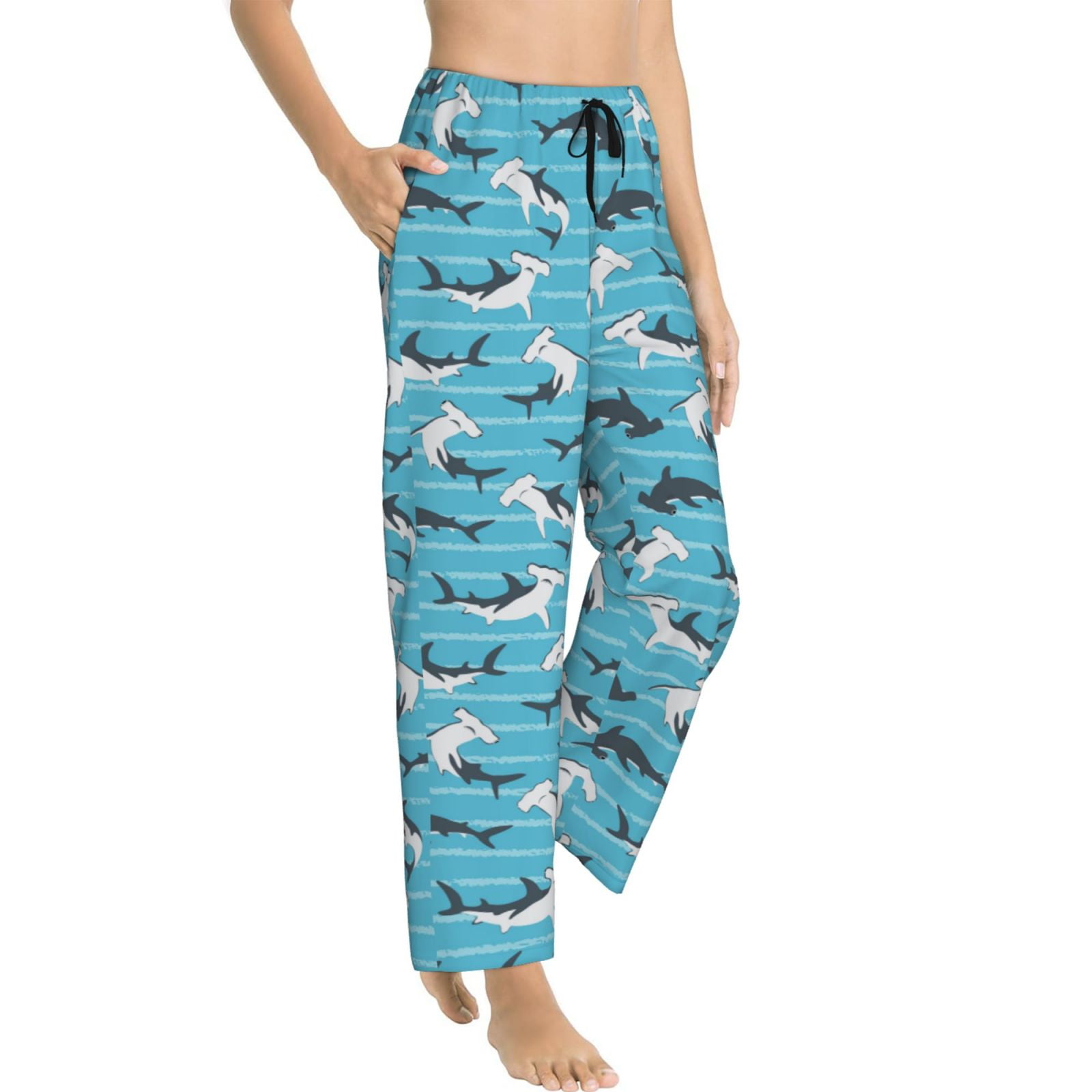 Pajama Pants Women - Blue-striped hammerhead shark Wide Leg Lounge ...