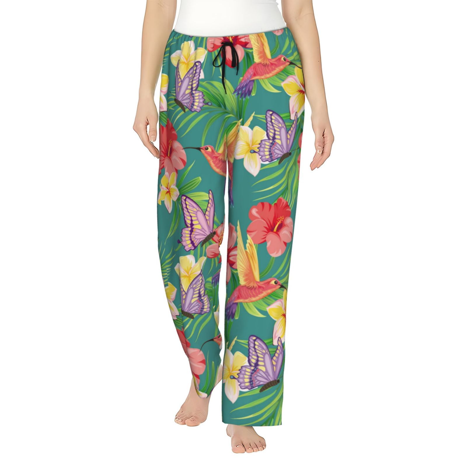 Pajama Pants Women, Butterfly Hummingbird Flower Lounge PJ Yoga Pants ...