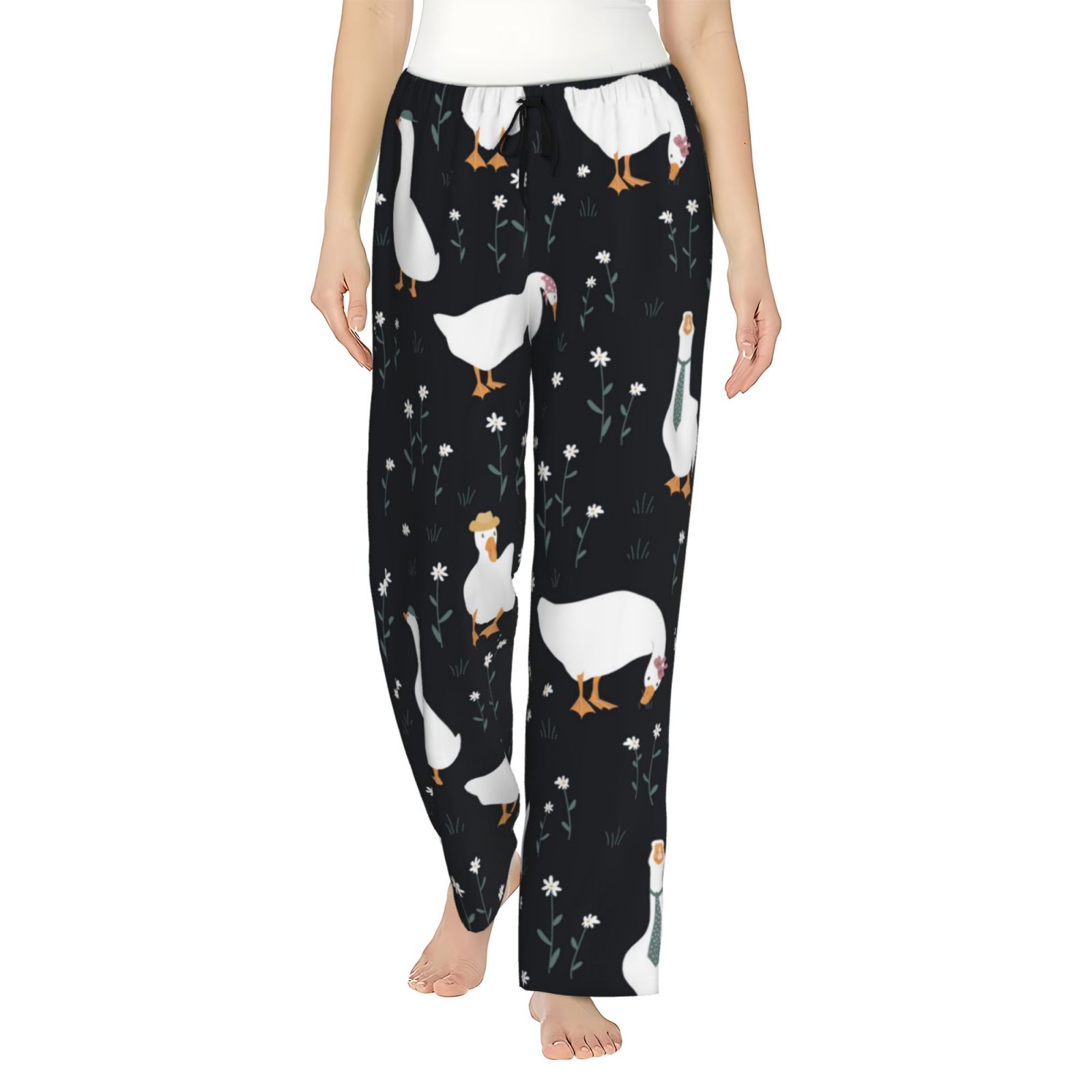 Pajama Pants Women - Cartoon Cute Duck Hat Tie Flower Wide Leg Lounge ...