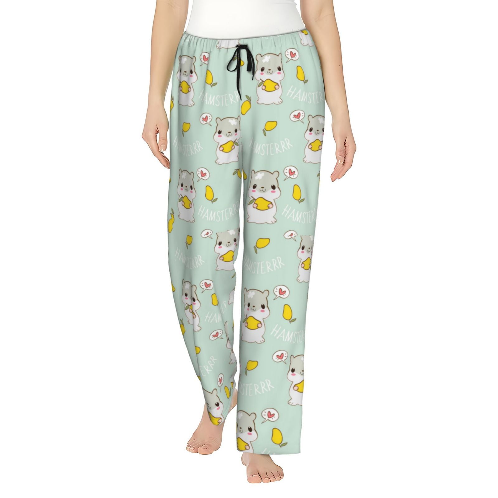 Pajama Pants Women, Cartoon Cute Hamster Mango Green Lounge PJ Yoga ...