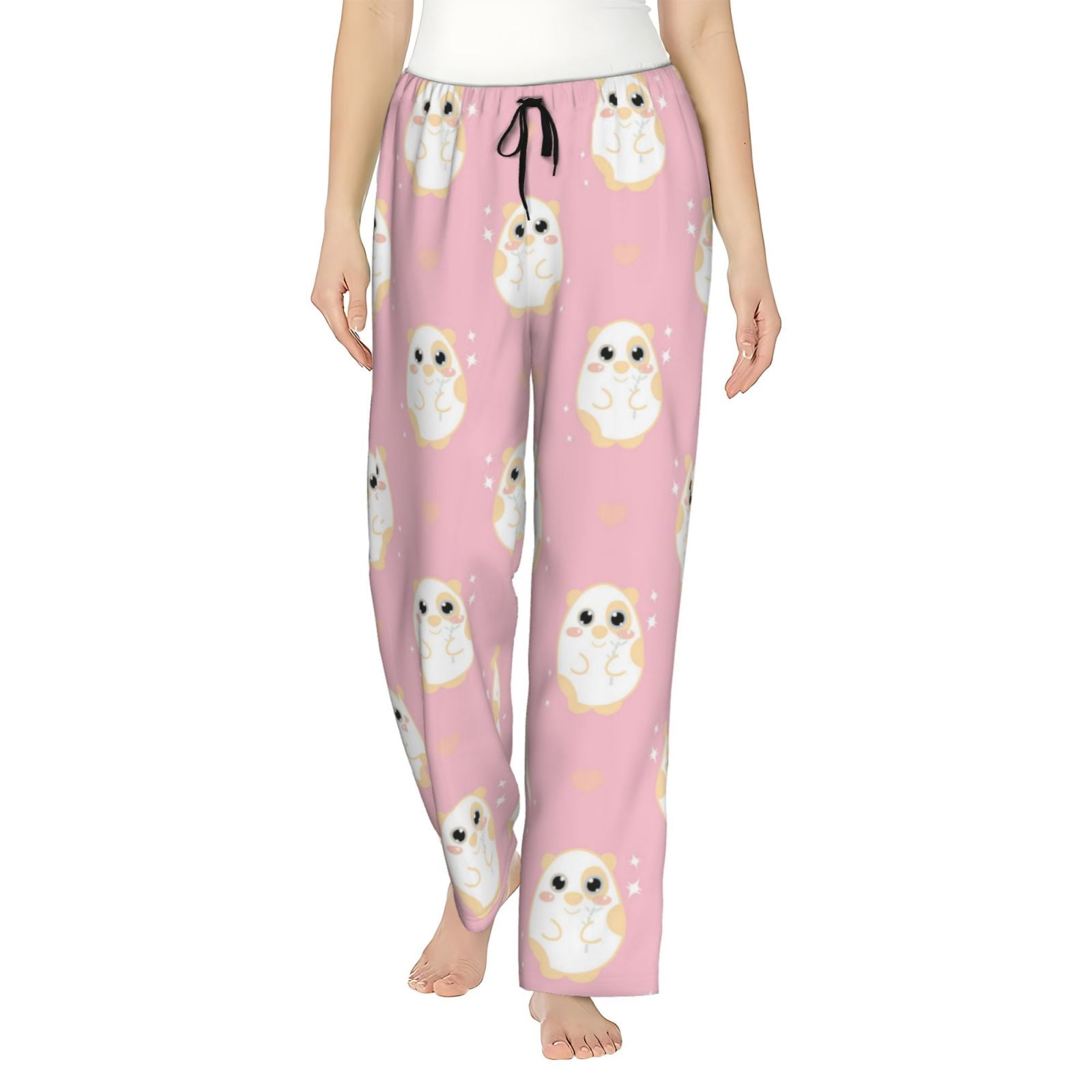 Pajama Pants Women, Cartoon Cute Hamster Rose Pink Sweatpants Soft ...