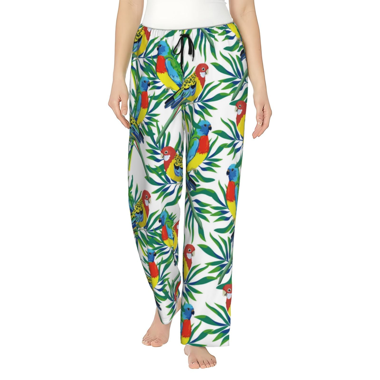 Pajama Pants Women, Colorful Cute Parrot Palm Leaves Sweatpants Soft ...