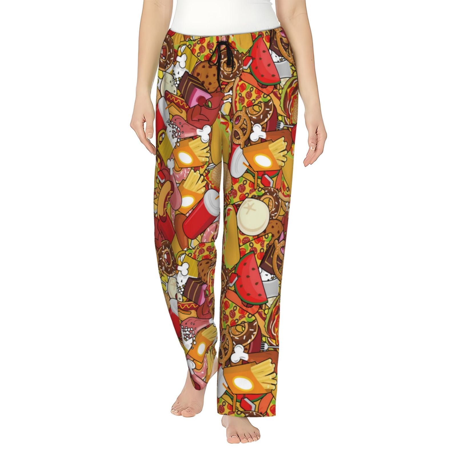 Pajama Pants Women - Cute Food Cake Chicken Leg Donuts Wide Leg Lounge ...