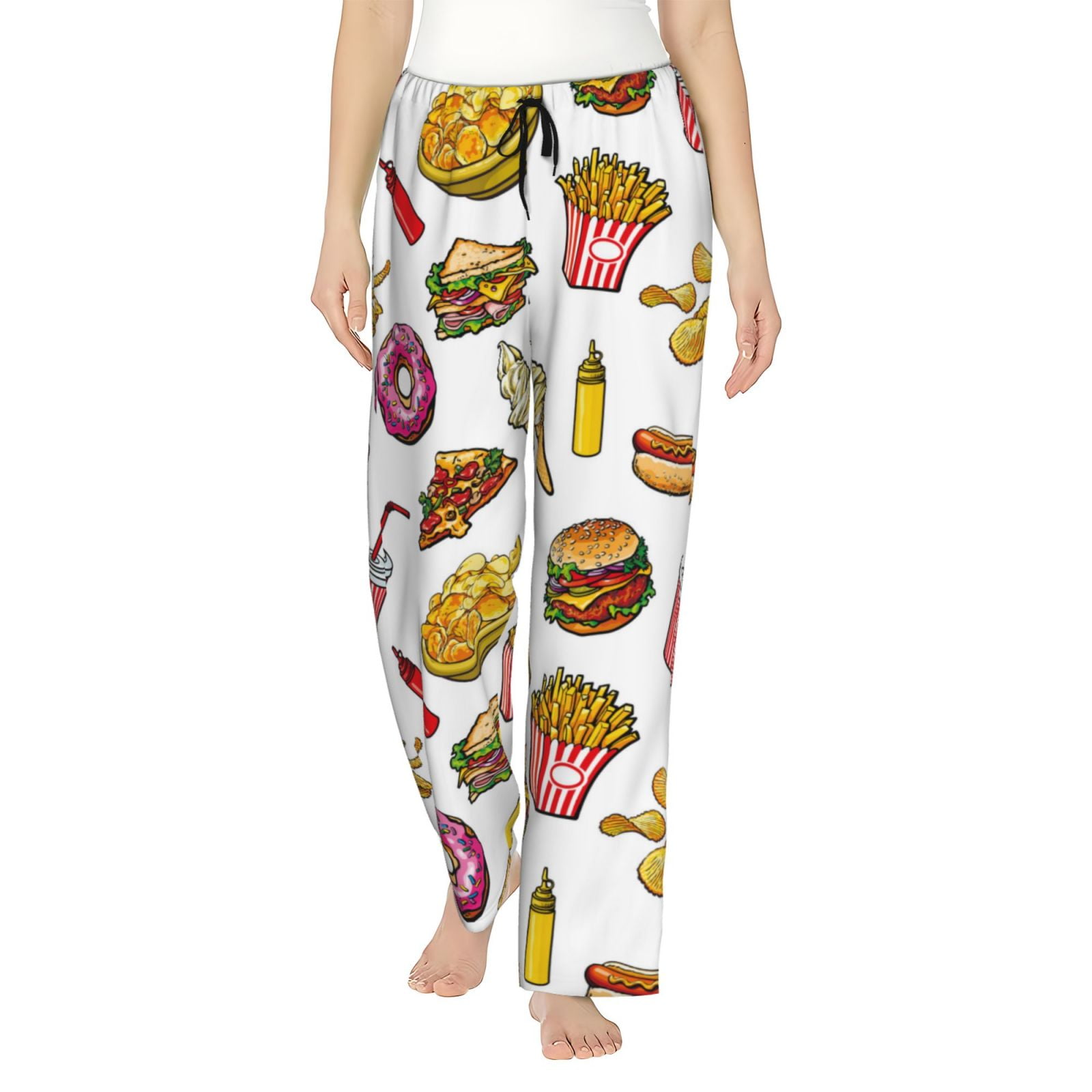 Pajama Pants Women - Cute Food Ketchup Potato Chips Wide Leg Lounge ...