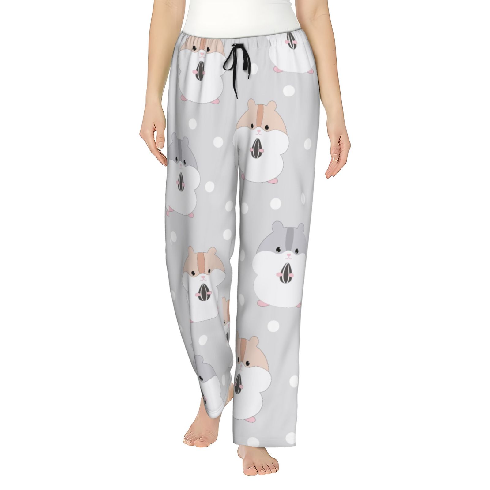 Pajama Pants Women, Cute Hamster Sunflower Seed Gray Lounge PJ Yoga ...