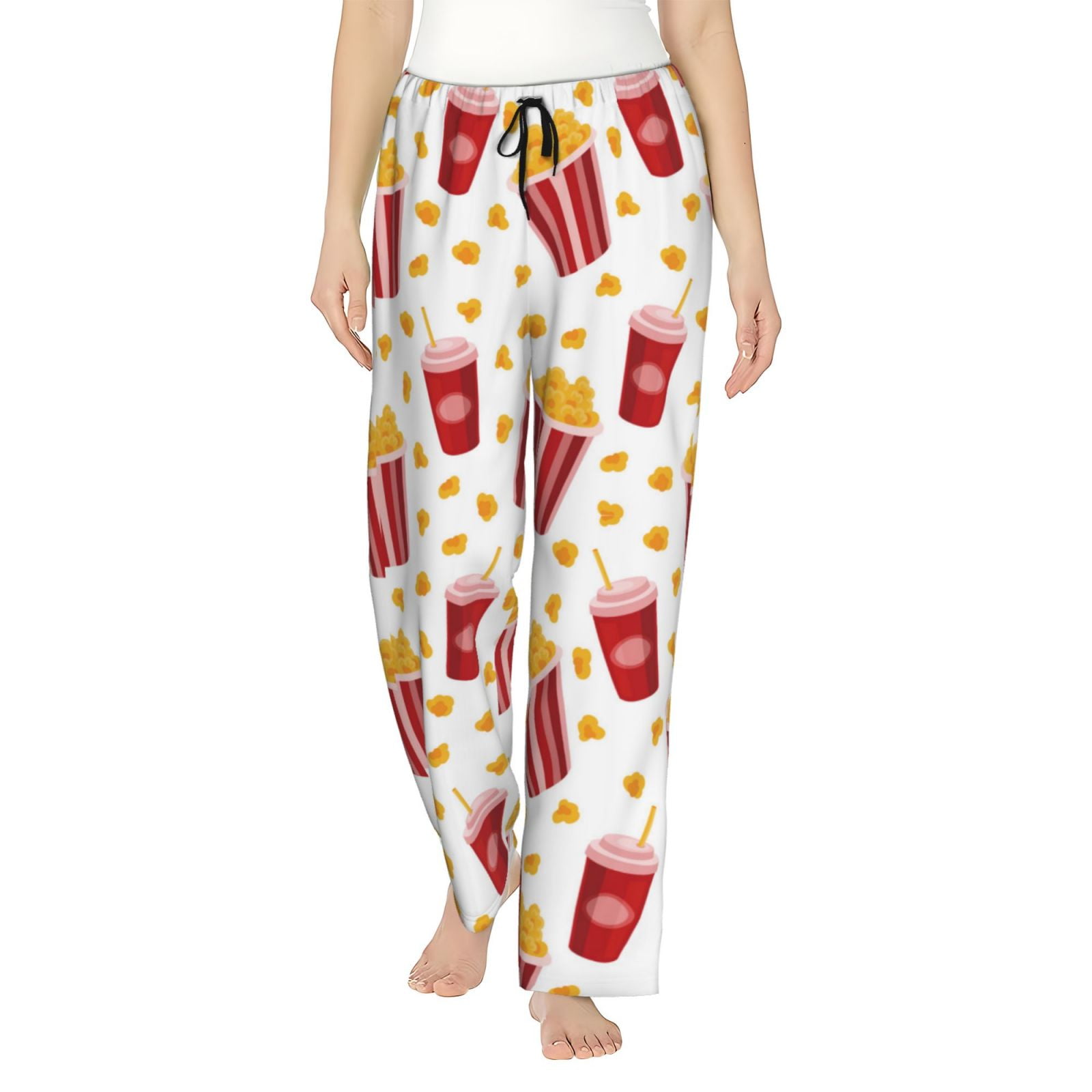 Pajama Pants Women - Cute Popcorn Drink Wide Leg Lounge Pants Women ...