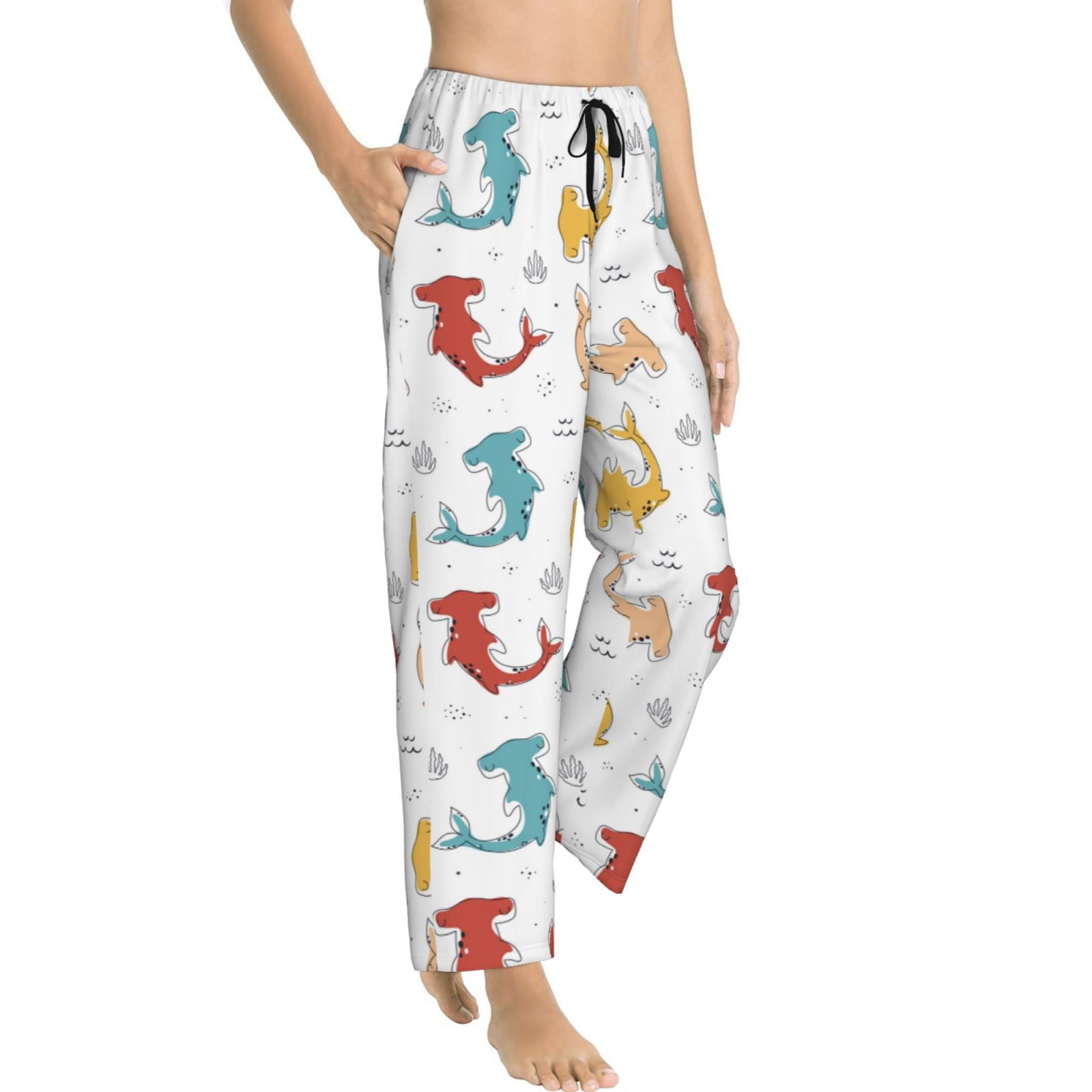 Pajama Pants Women - Cute colorful hammerhead shark Wide Leg Lounge ...