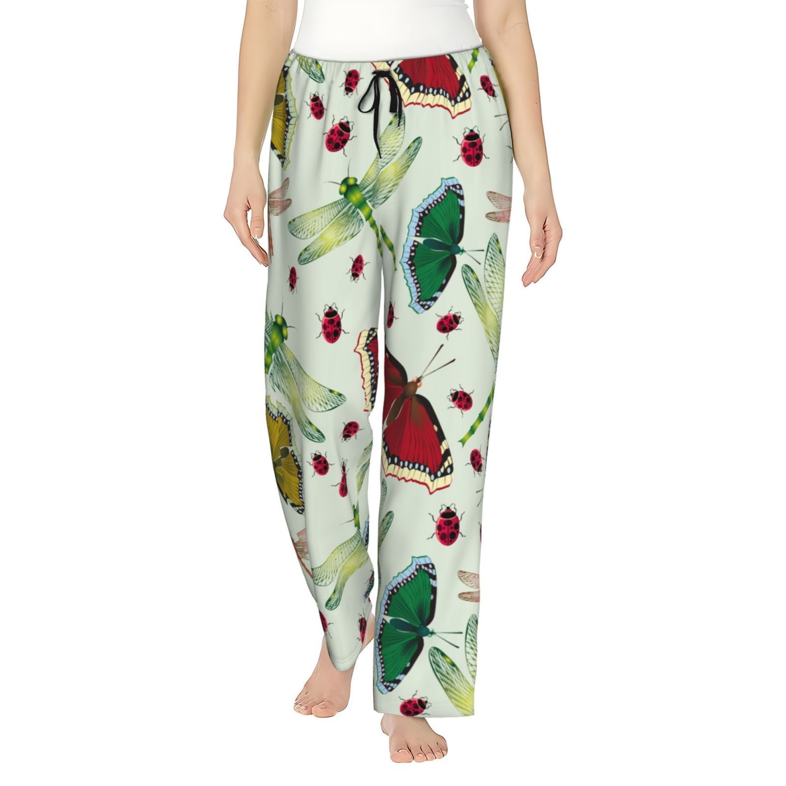 Pajama Pants Women - Dragonfly Ladybird Butterfly Wide Leg Lounge Pants ...