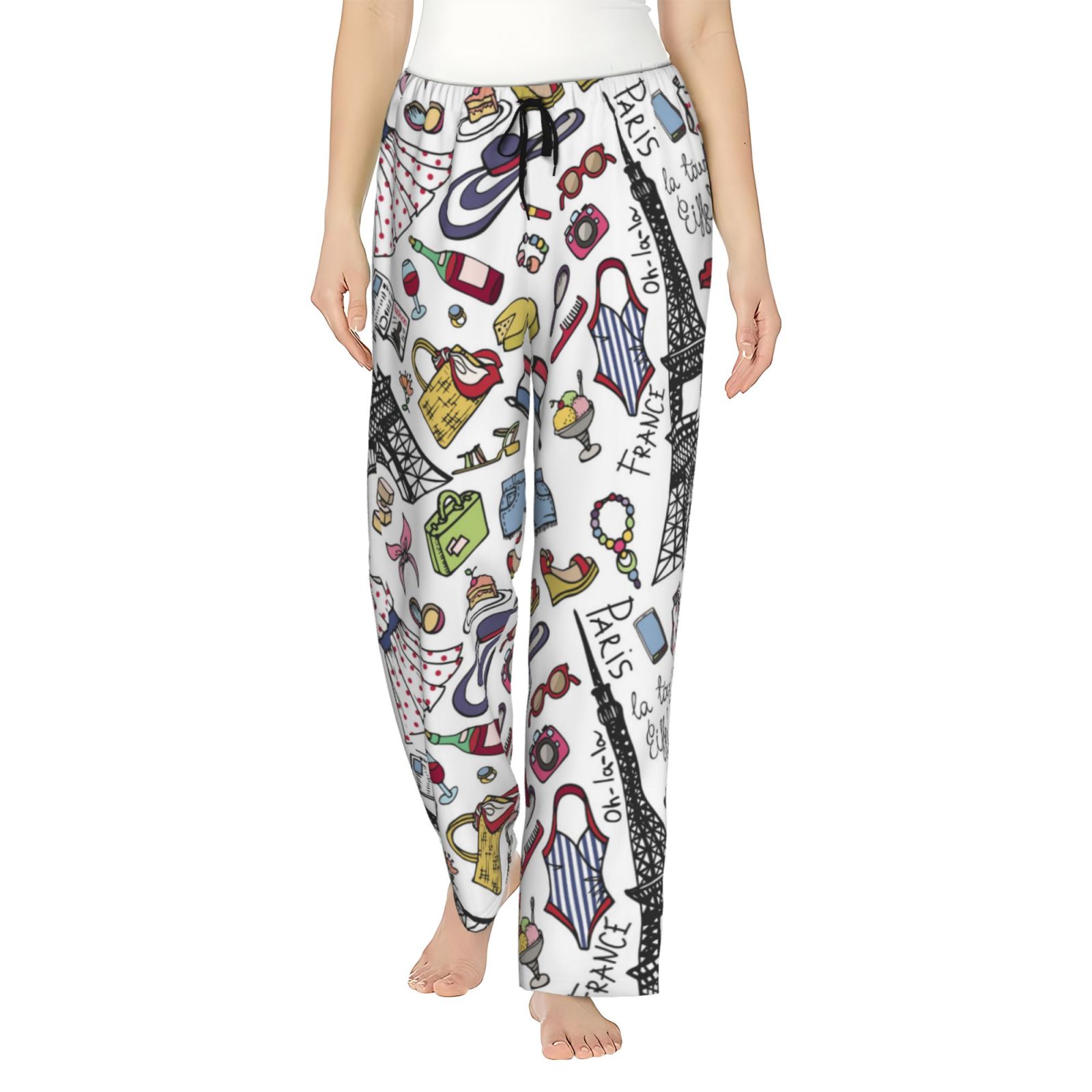 Pajama Pants Women - Eiffel Tower Fancy Wide Leg Lounge Pants Women PJ ...