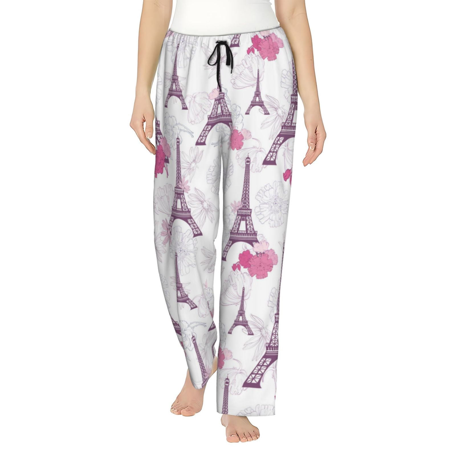 Pajama Pants Women, Eiffel Tower flowers Lounge PJ Yoga Pants With ...