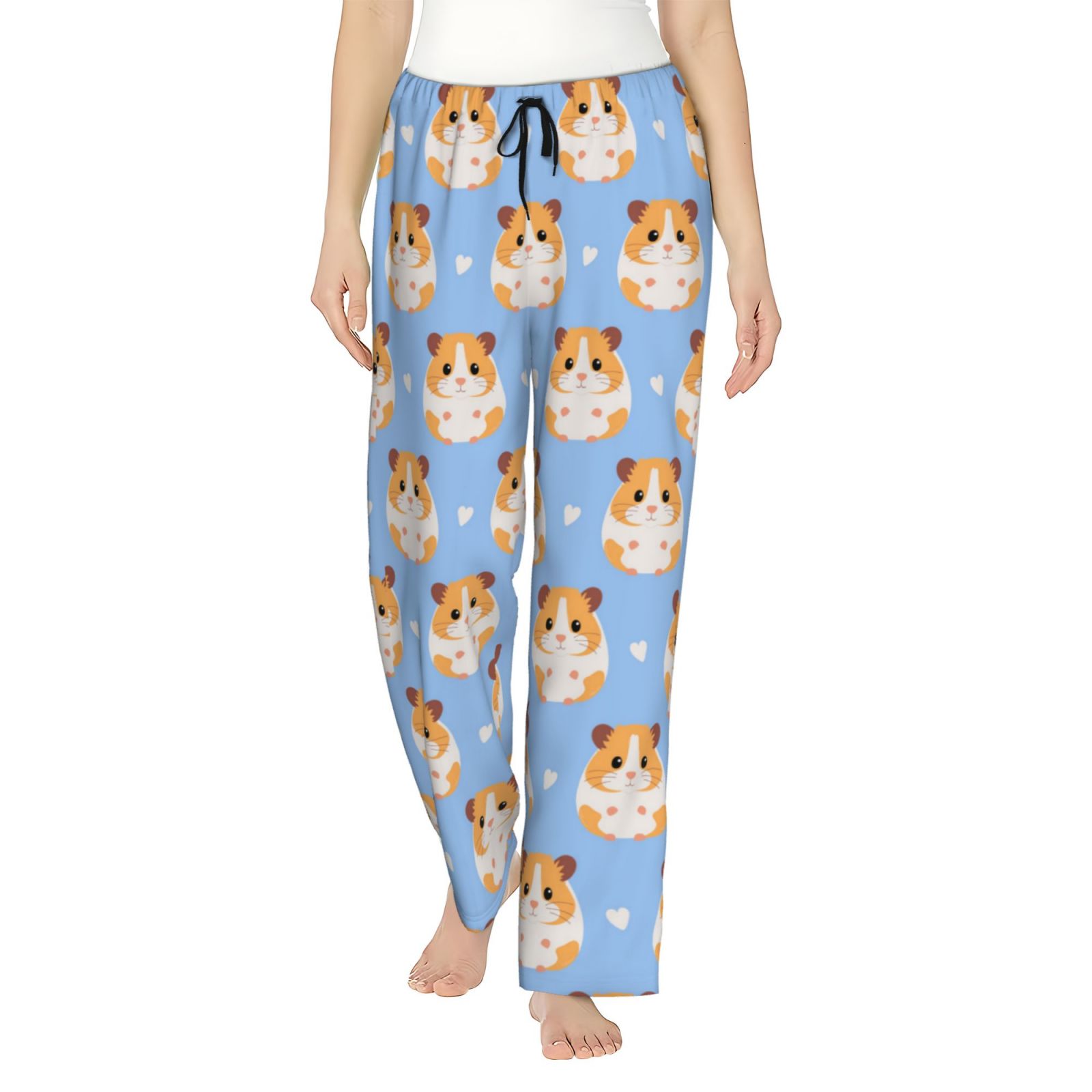 Pajama Pants Women - Elegant Cartoon Cute Hamster Wide Leg Lounge Pants ...