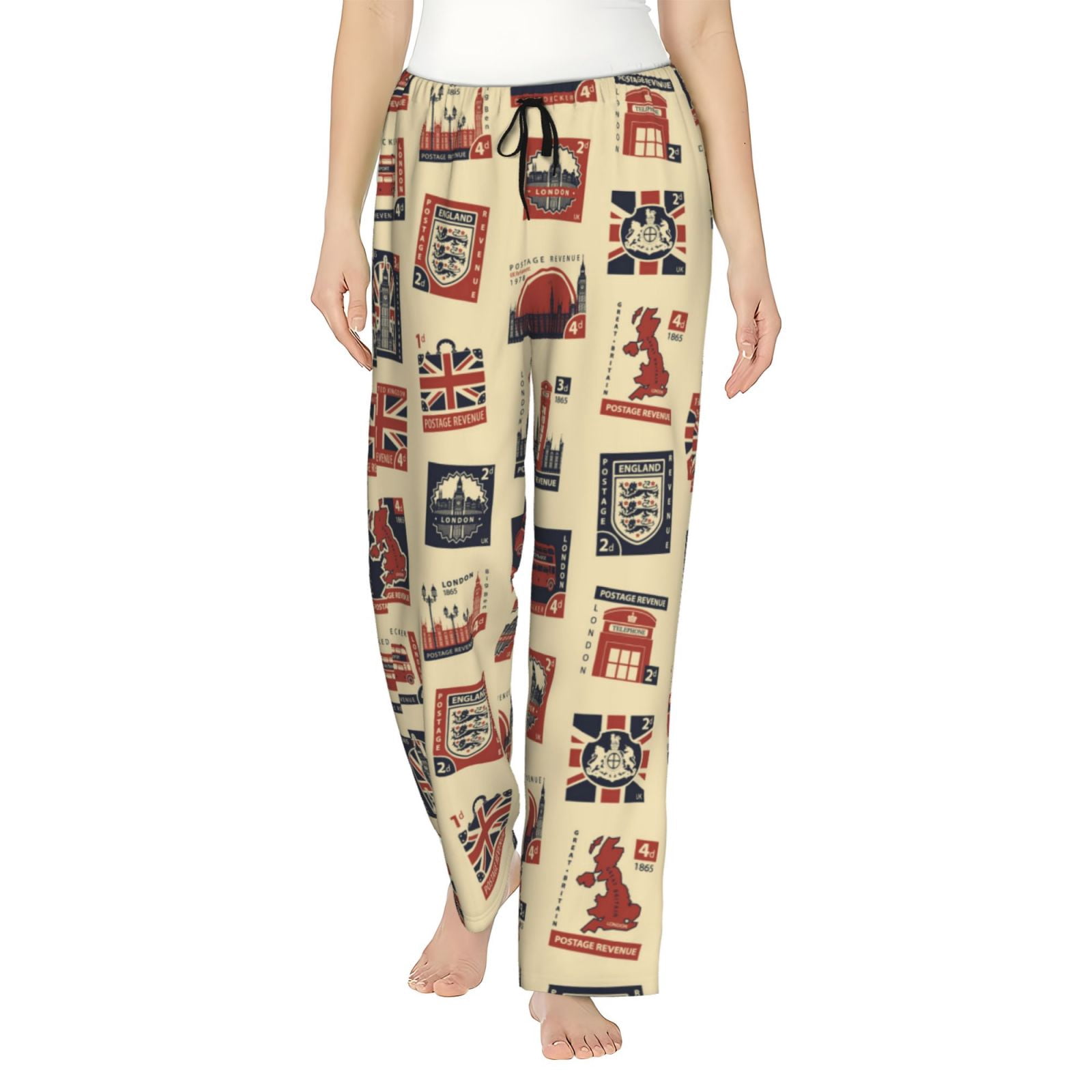 Pajama Pants Women - England Stamp print Wide Leg Lounge Pants Women ...