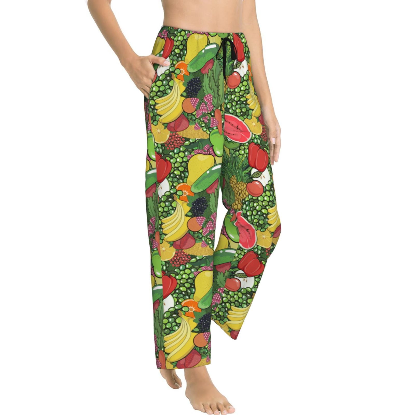 Pajama Pants Women - Fruits Vegetables And Berries Wide Leg Lounge ...