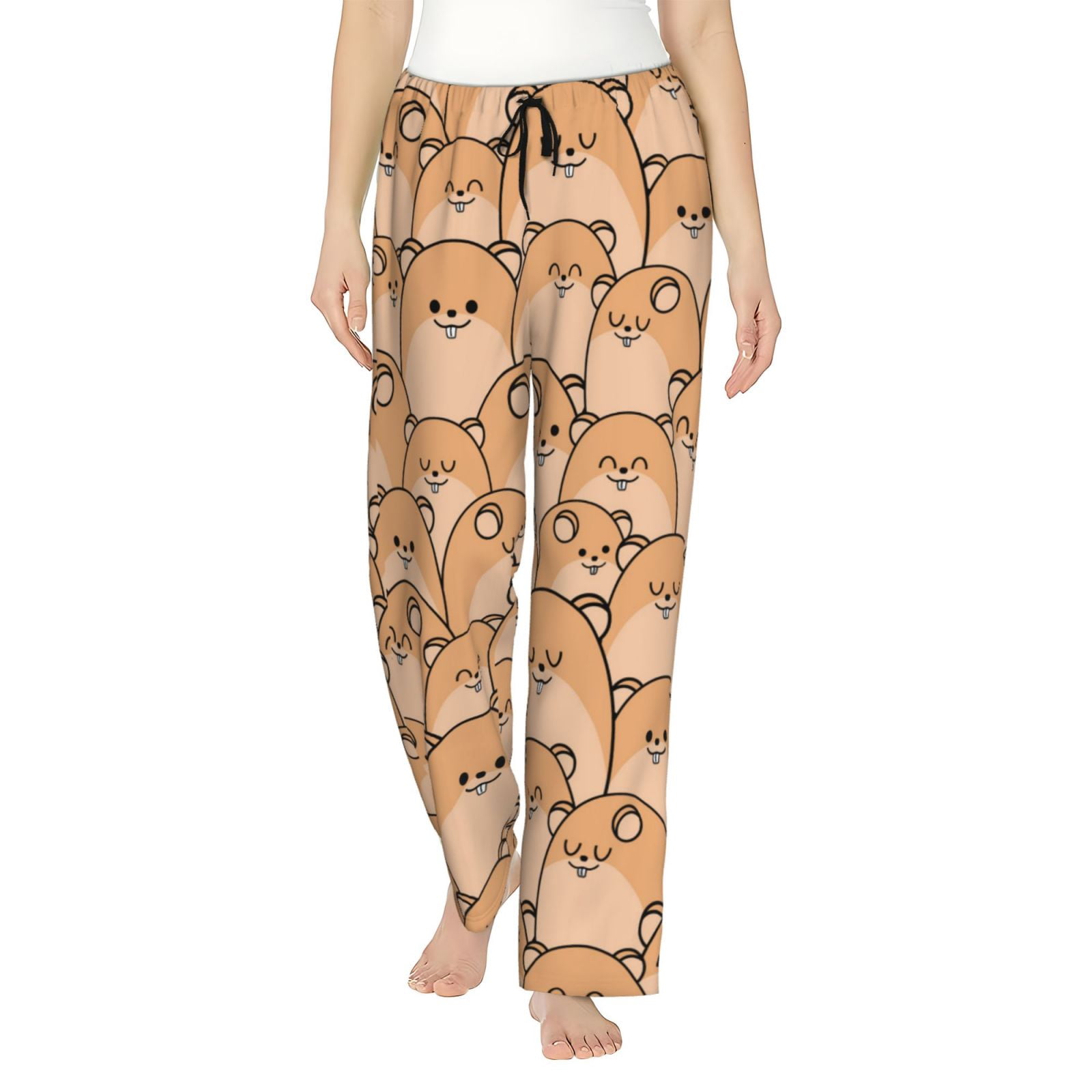 Pajama Pants Women - Funny Cute Hamster Smiles Wide Leg Lounge Pants ...