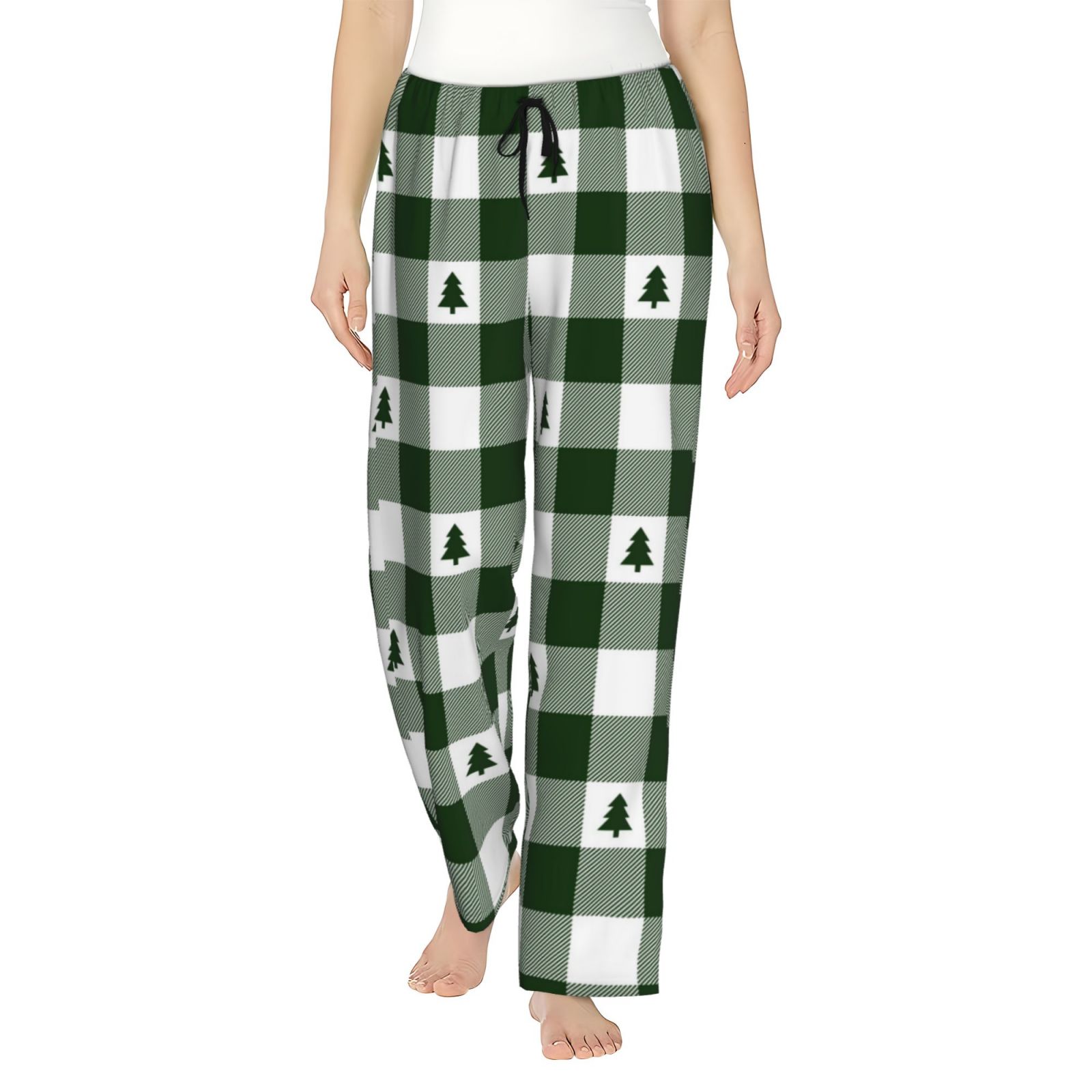 Pajama Pants Women, Green White Christmas Tree Lounge PJ Yoga Pants ...