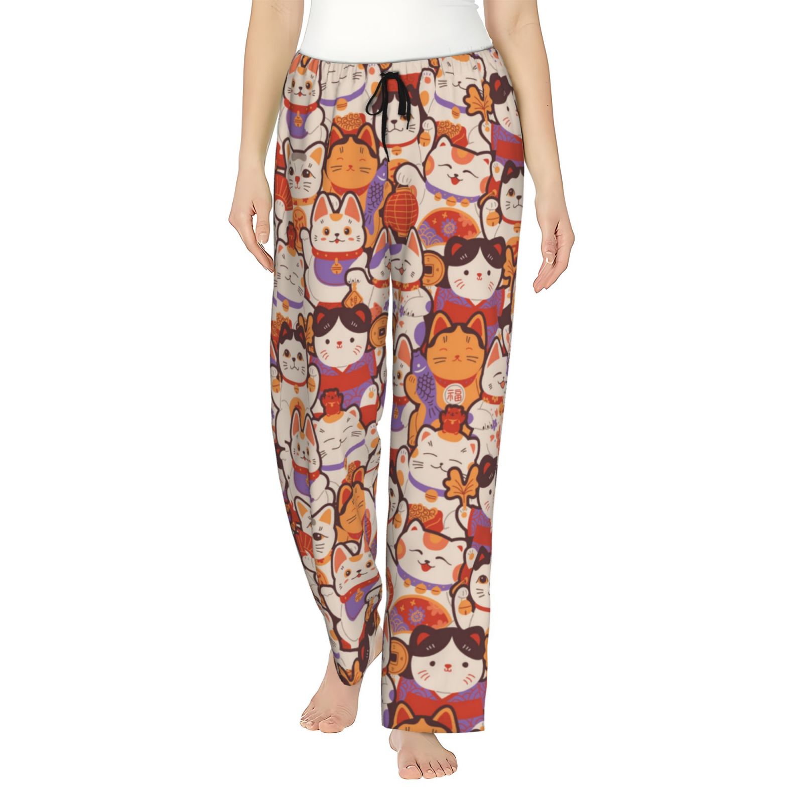 Pajama Pants Women, Maneki-Neko Cats Lounge PJ Yoga Pants With ...