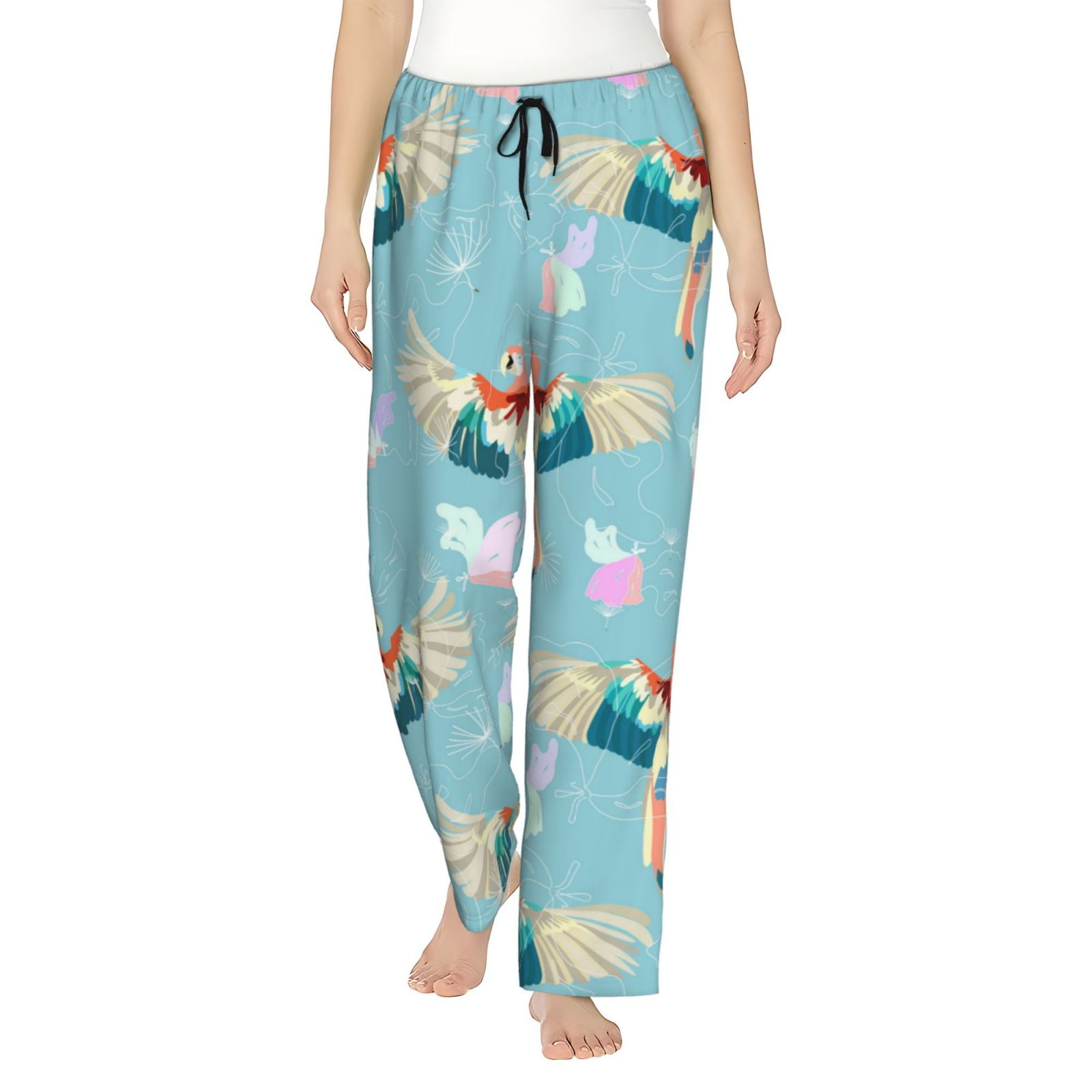 Pajama Pants Women - Pastel Painted Flying Cute Parrot Wide Leg Lounge ...