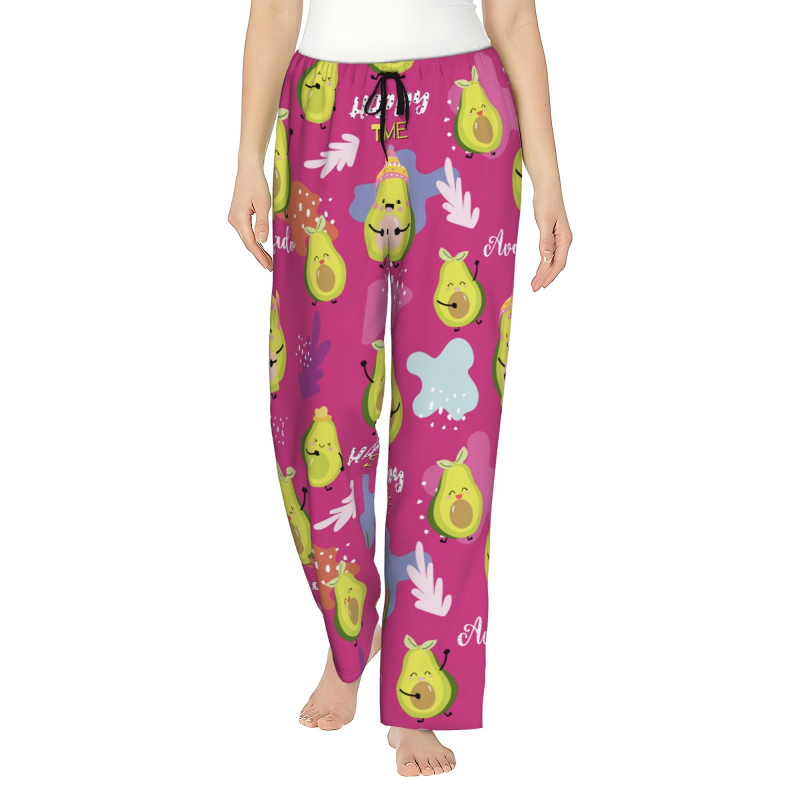 Pajama Pants Women - Pink Green Avocado Wide Leg Lounge Pants Women ...