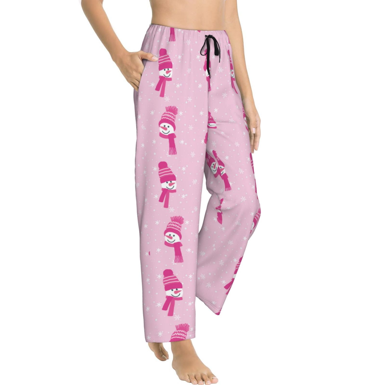 Pajama Pants Women, Pink Scarf Snowman Lounge PJ Yoga Pants With ...