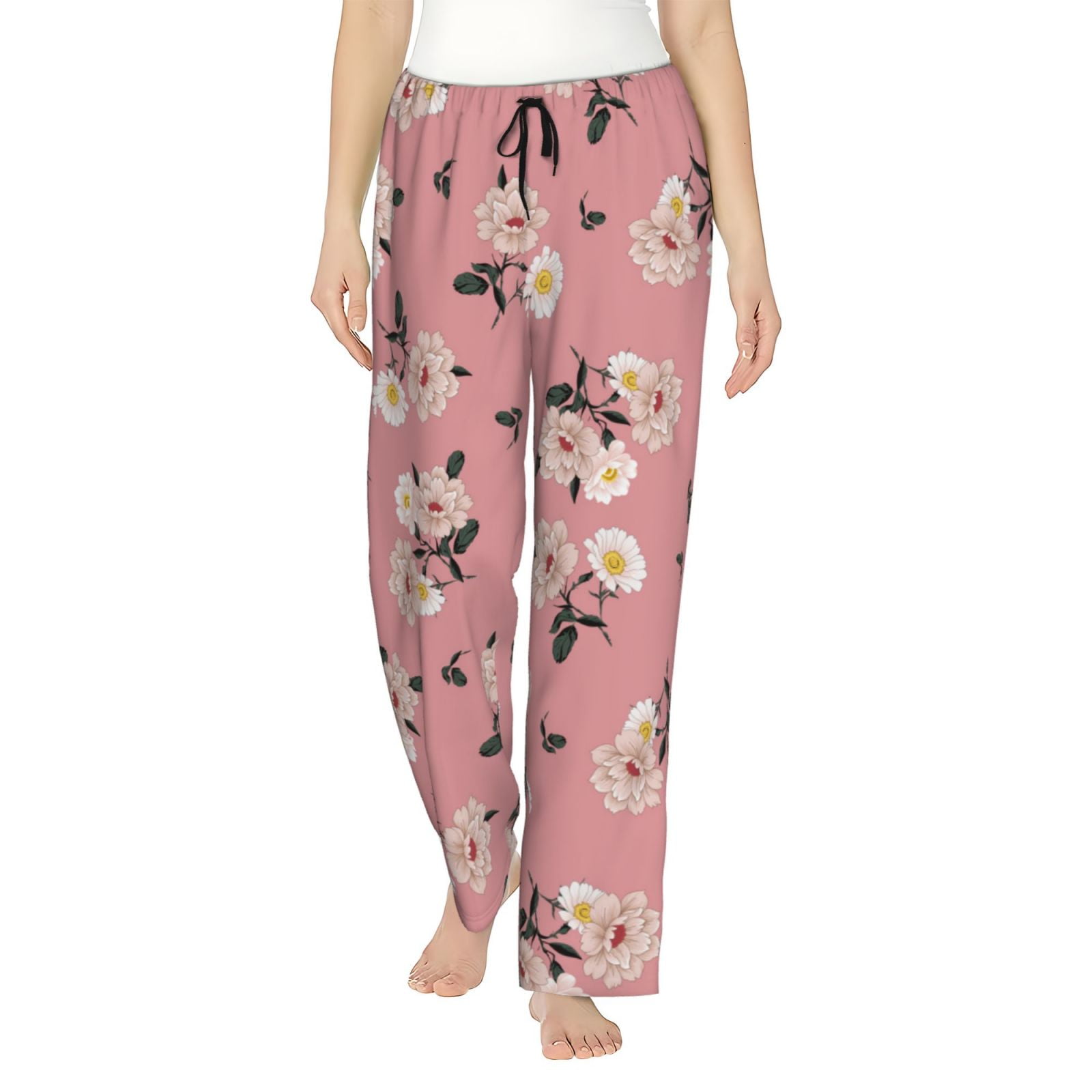 Pajama Pants Women, Rose Flowers Pink Sweatpants Soft Sleep Lounge ...