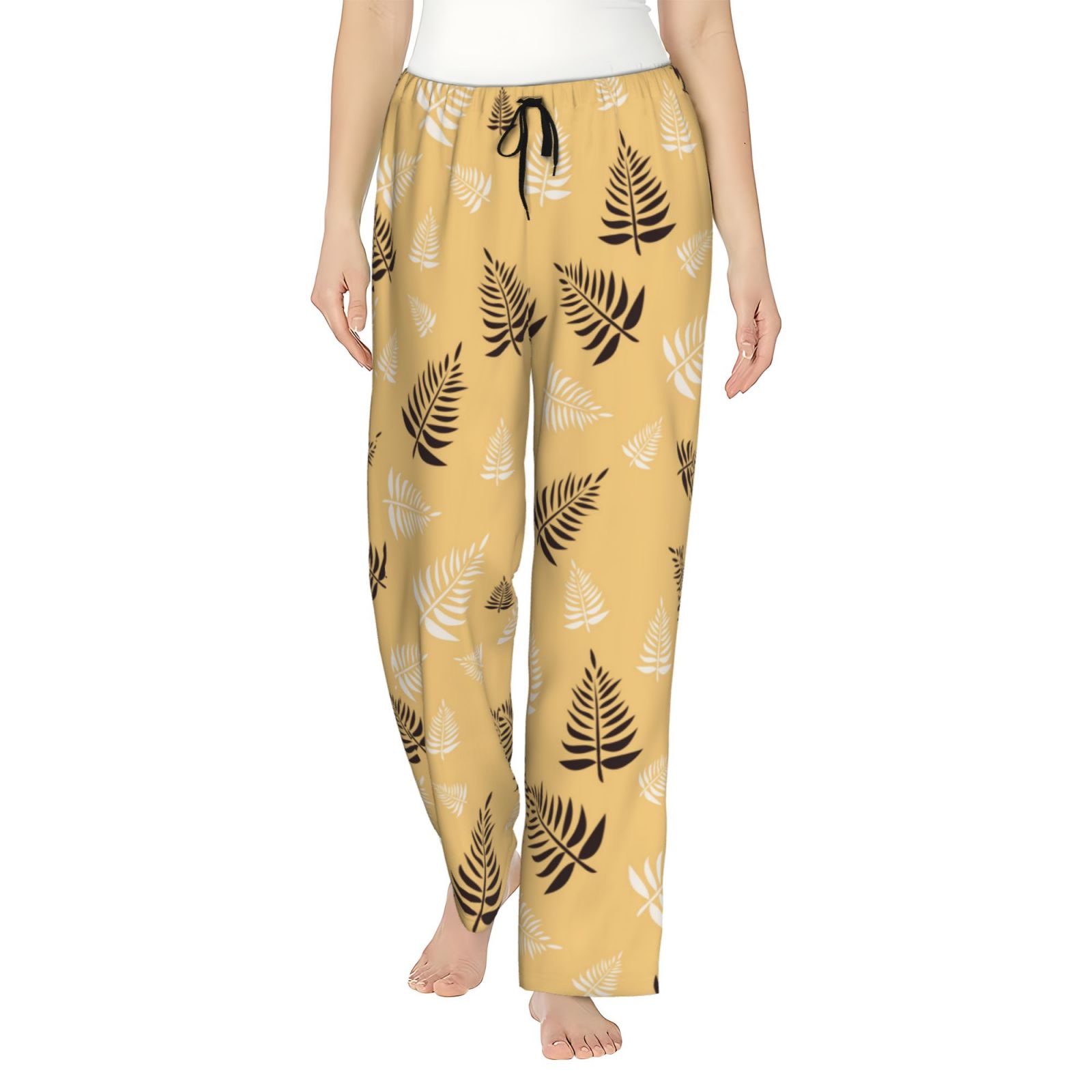 Pajama Pants Women - Yellow Leaves Wide Leg Lounge Pants Women ...