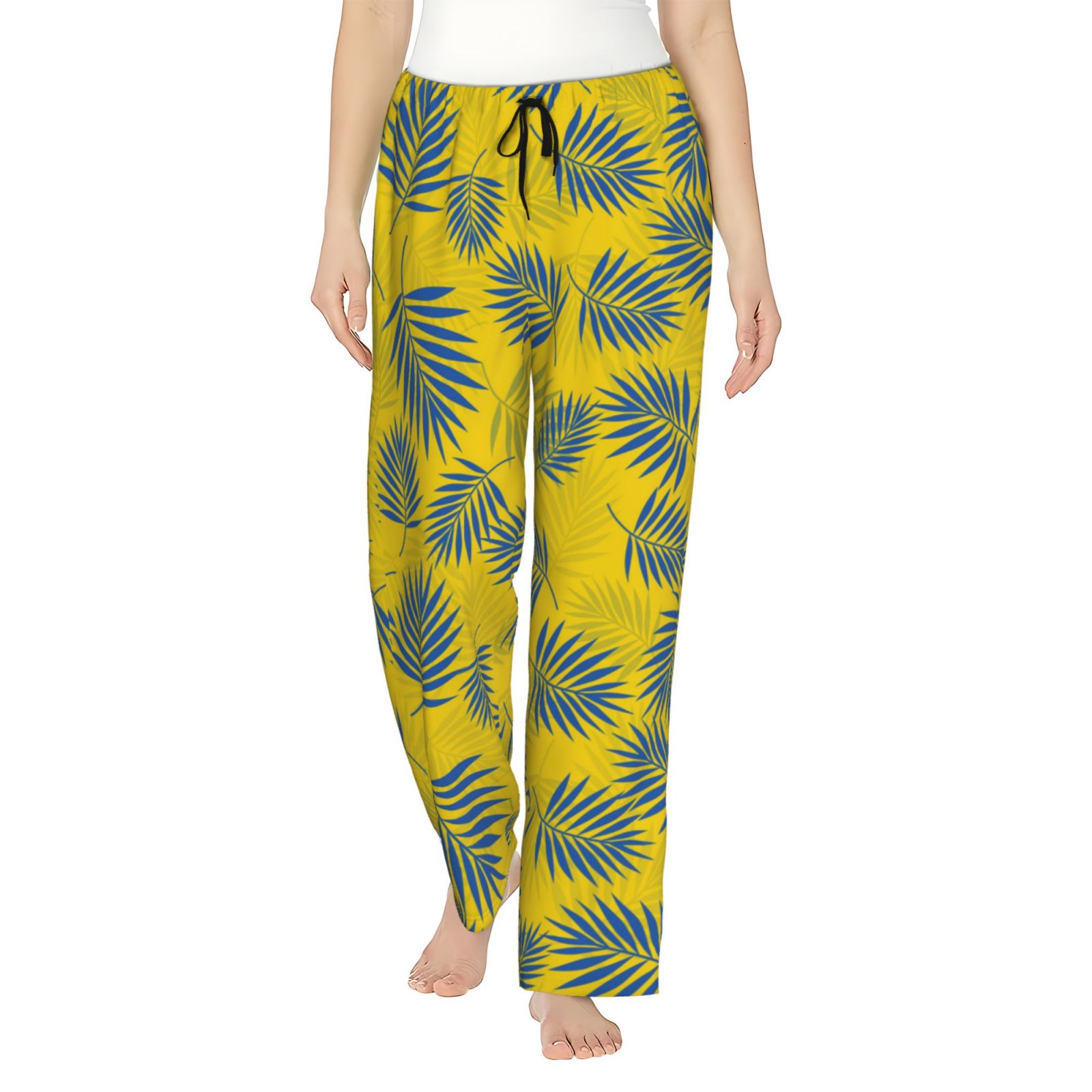 Pajama Pants Women, Yellow Palm leaf Lounge PJ Yoga Pants With ...