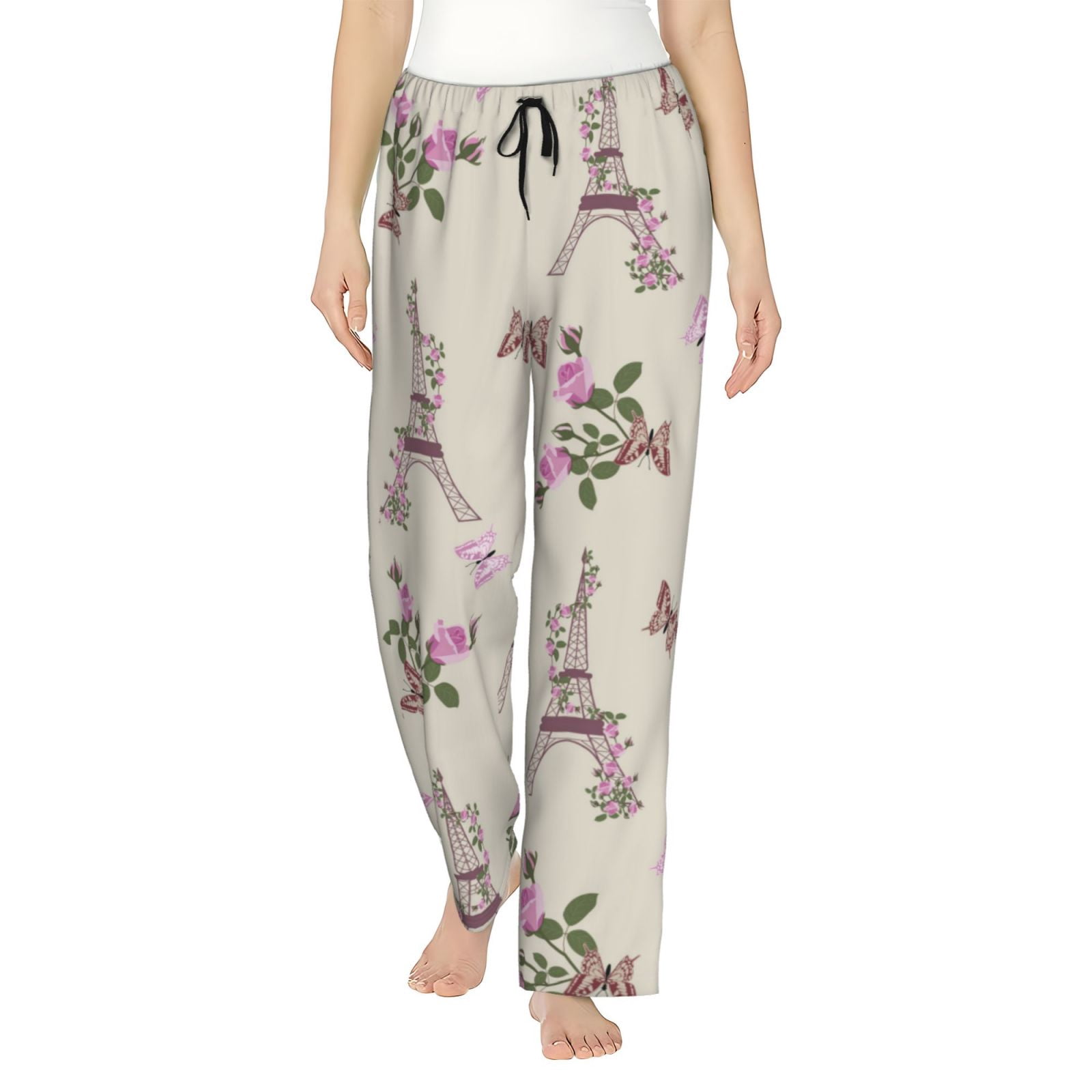 Pajama Pants Women - butterfly Tower flower Wide Leg Lounge Pants Women ...