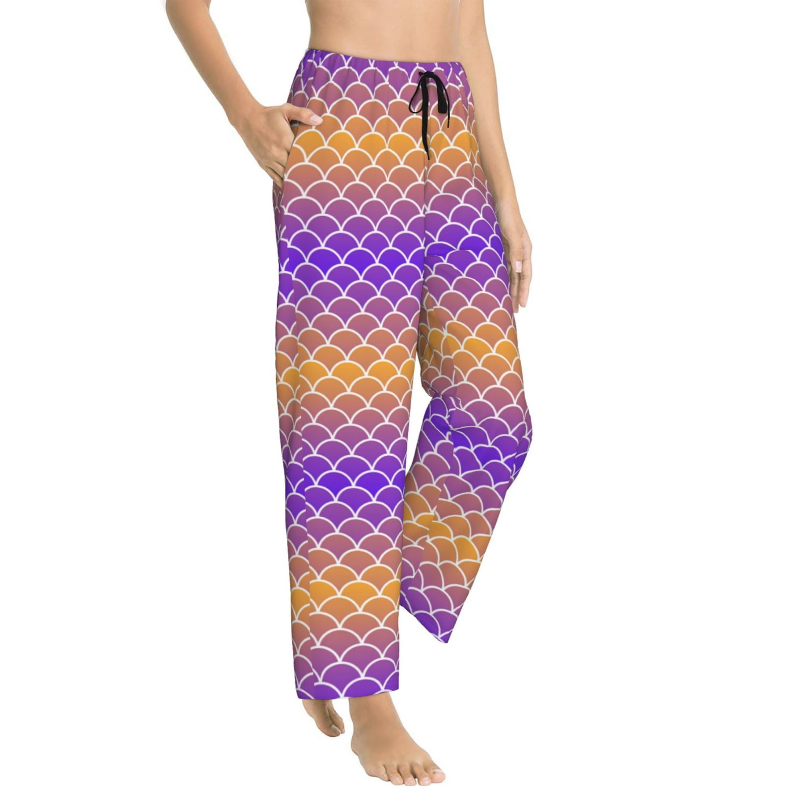 Pajama Pants Women, purple orange fish scale Sweatpants Soft Sleep ...