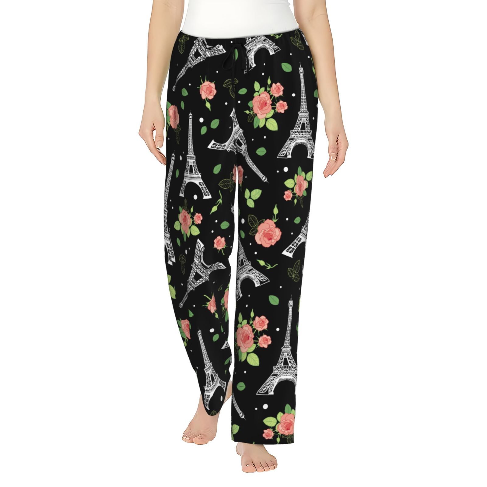 Pajama Pants Women - rose Eiffel Tower Wide Leg Lounge Pants Women PJ ...